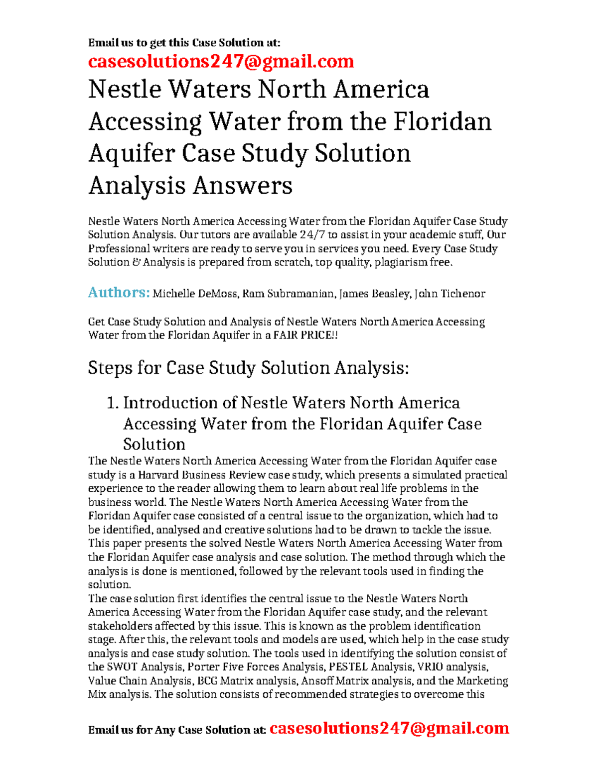 Case Solution Nestle Waters North America Accessing Water from the ...