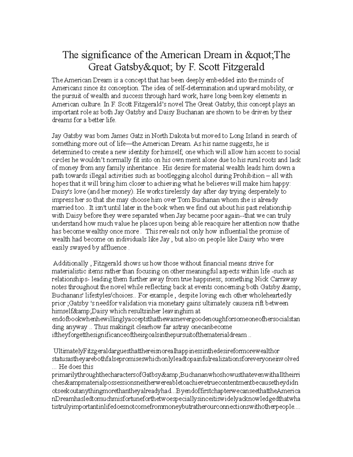 American literature - The significance of the American Dream in "The ...