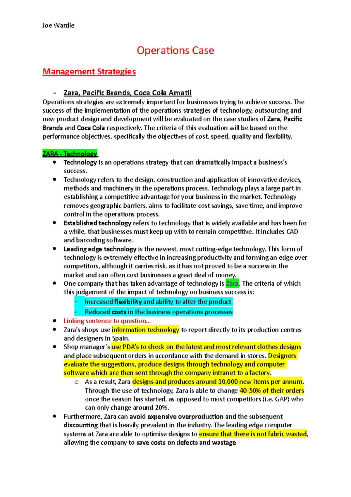 Operations Case - Entails exclusive case studies for the essay question ...