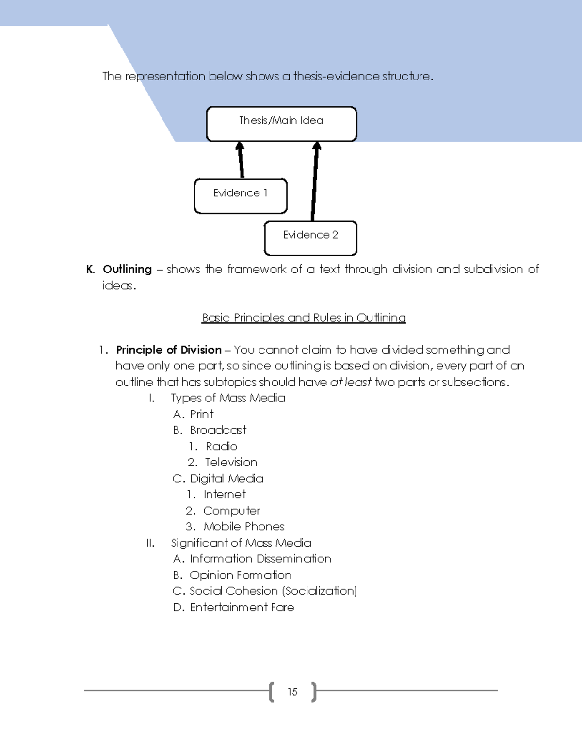 Principle of Division - The representation below shows a thesis ...