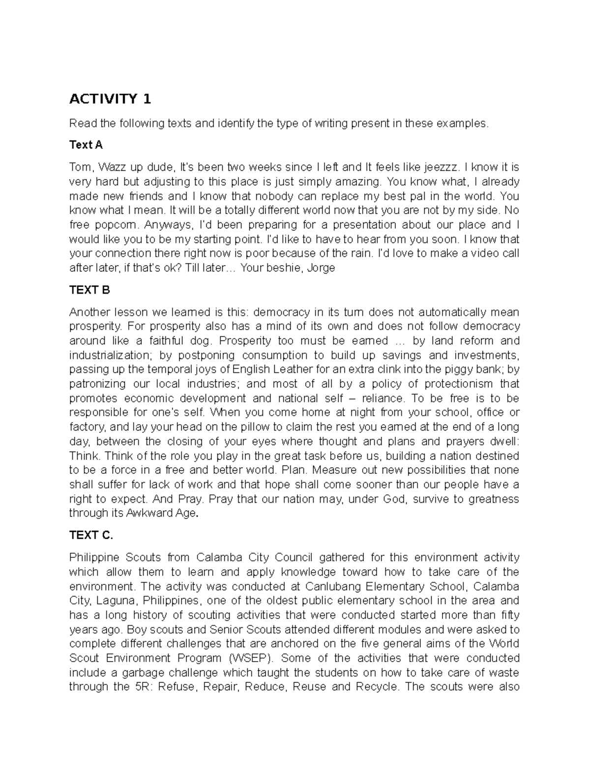 EAPP Activity 1 and 2 - Practice Material - ACTIVITY 1 Read the ...