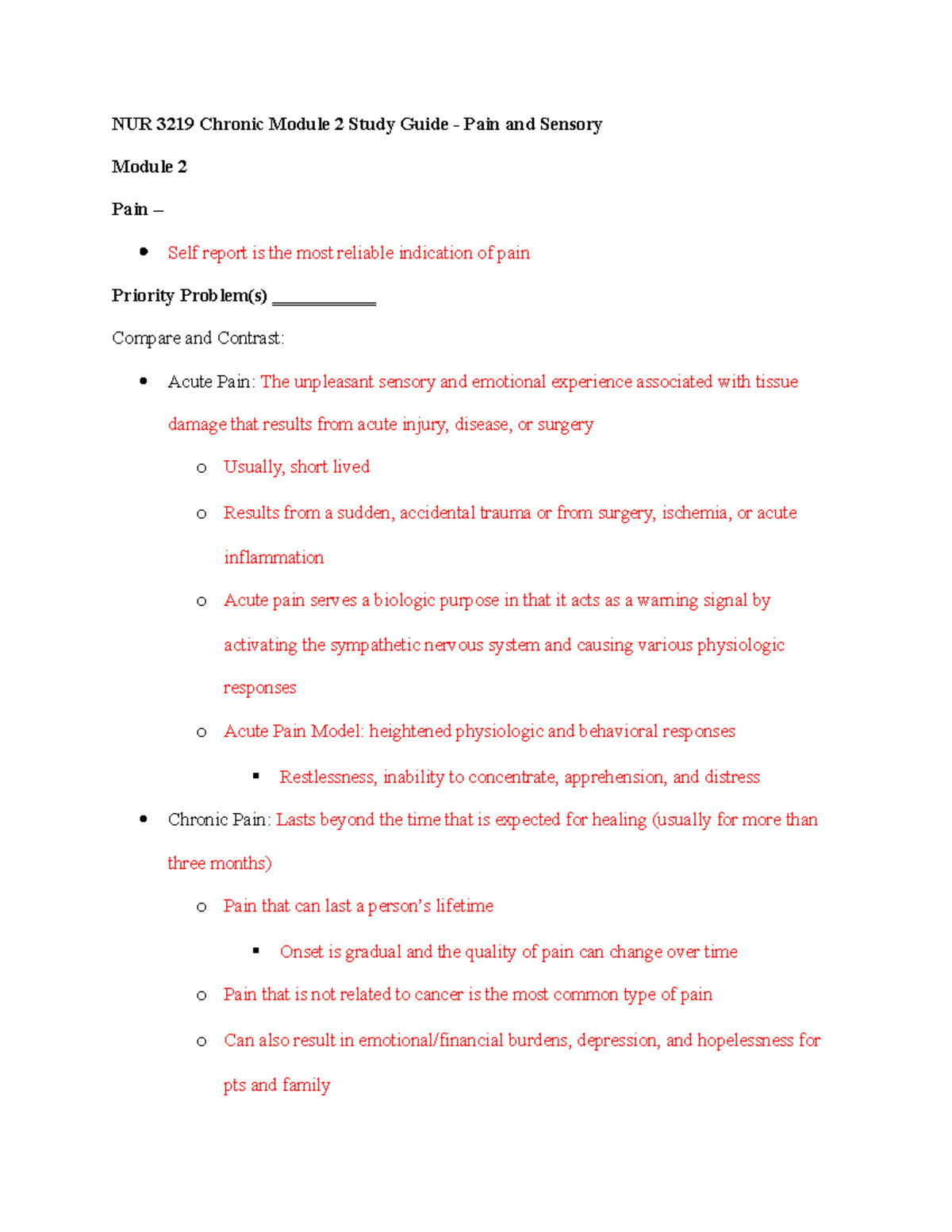 Chronic Module 2 Study Guide - NUR 3219 Chronic Module 2 Study Guide ...