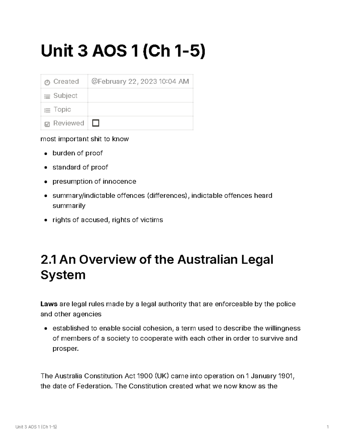 Unit 3 AOS 1 (Ch 1-5) - Unit 3 AOS 1 (Ch 1-5) Created Subject Topic ...