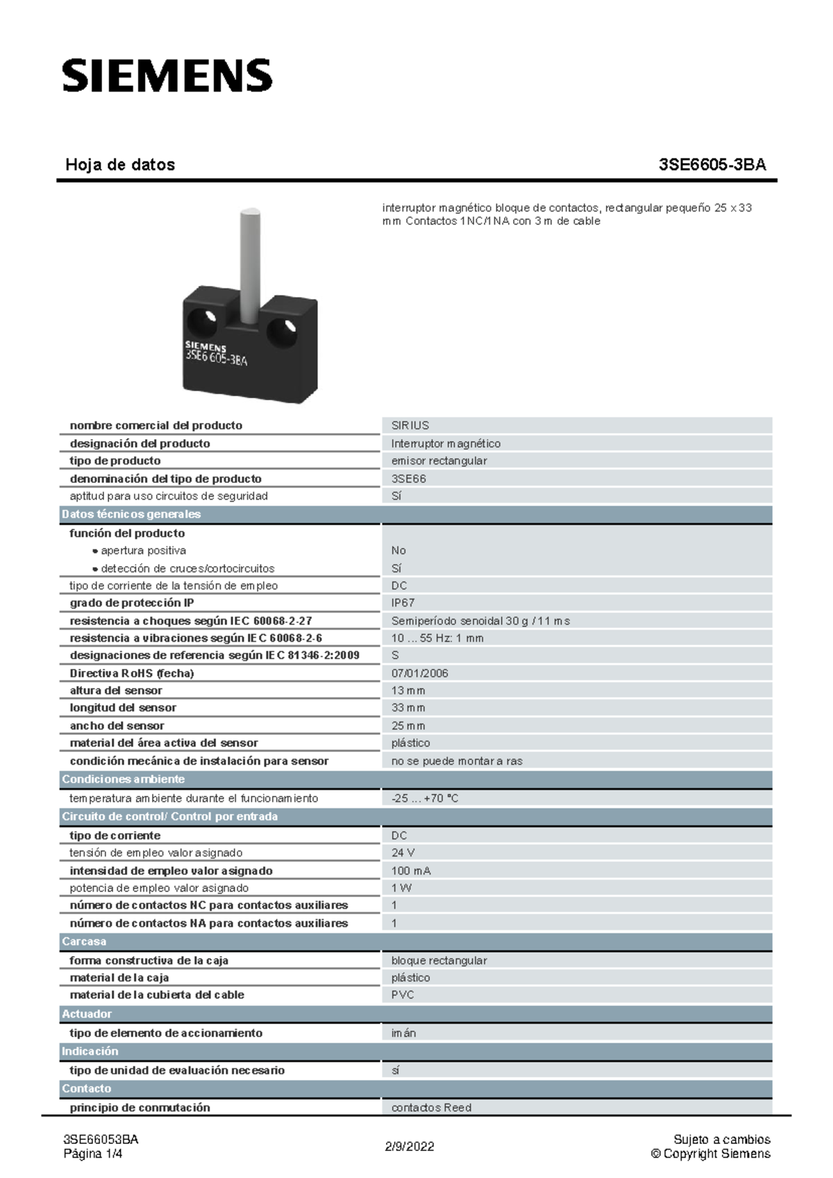 3SE66053 BA datasheet es - Hoja de datos 3SE6605-3BA interruptor ...