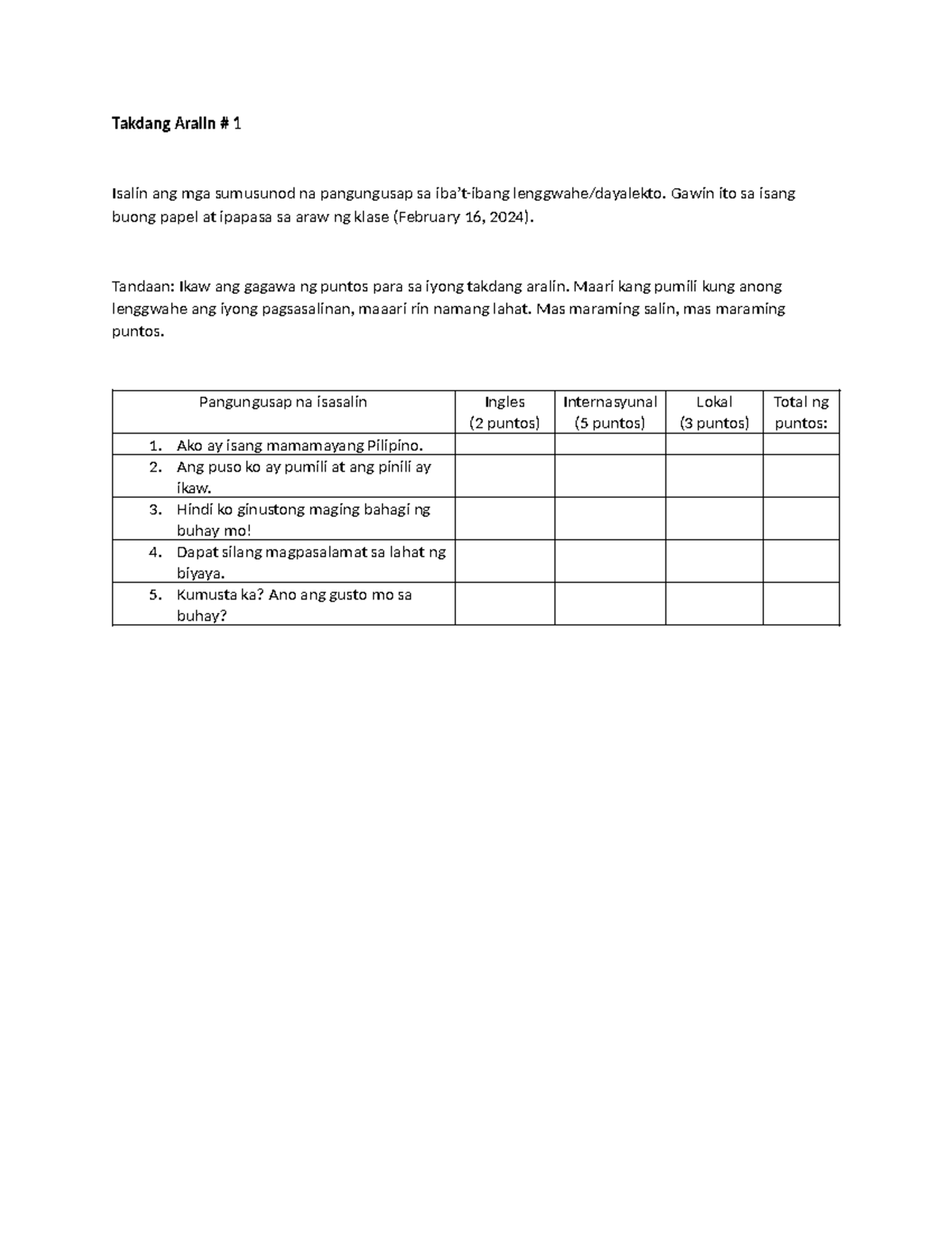 Takdang-Aralin-1 - math - Takdang Aralin # 1 Isalin ang mga sumusunod ...