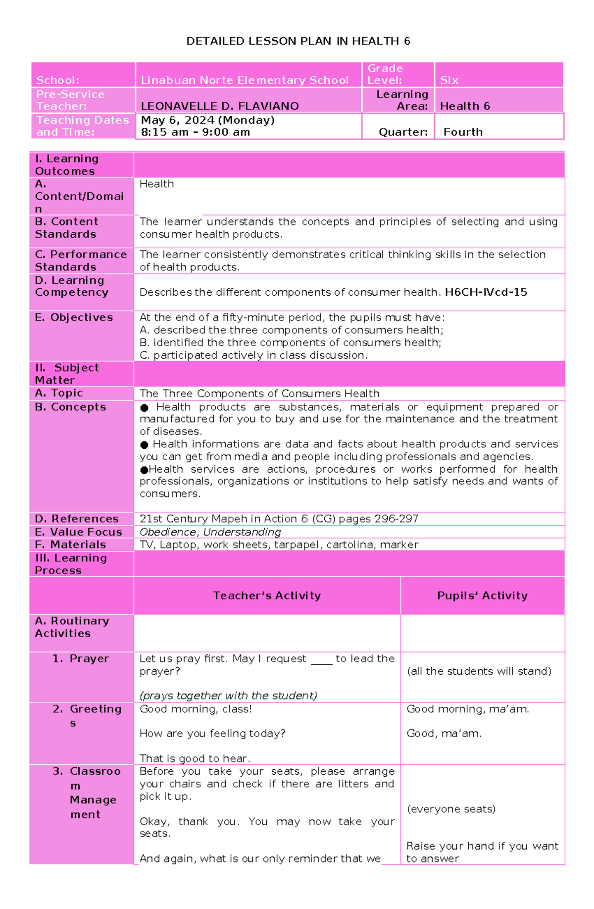 COT Health 050624 - detailed lesson plan - DETAILED LESSON PLAN IN ...