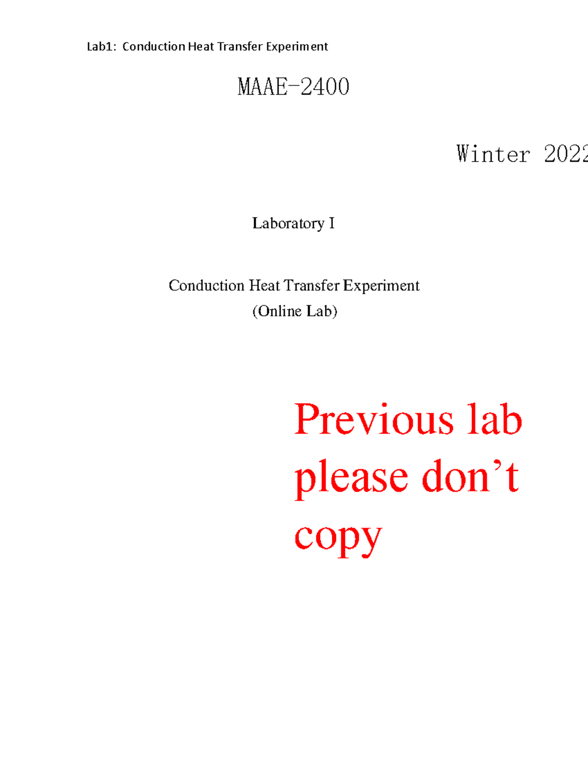 Report - HEAT Transfer MAAE2400 - MAAE- Winter 2022 Laboratory I ...