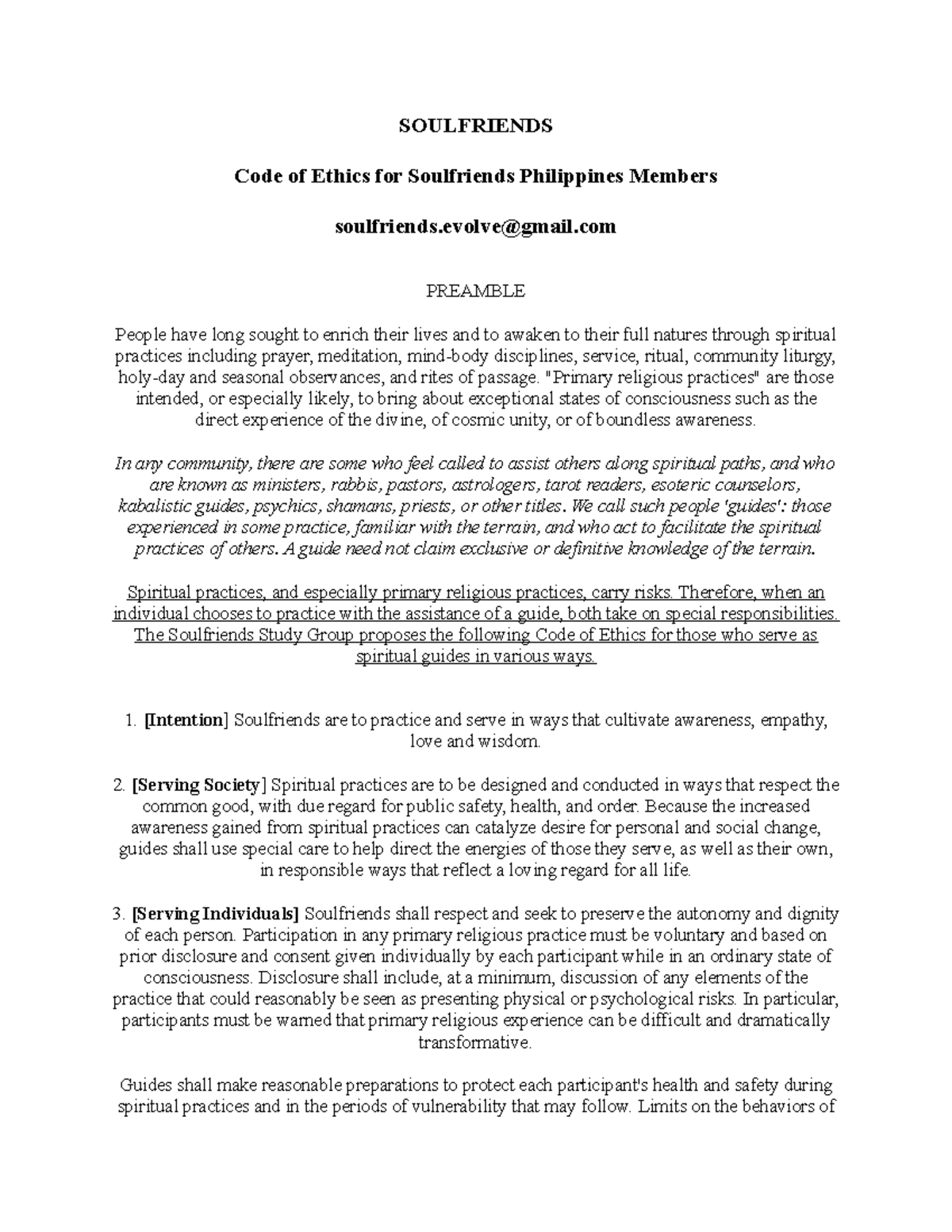 CODE OF Ethics FOR Soulfriends Revised Edition - SOULFRIENDS Code of ...