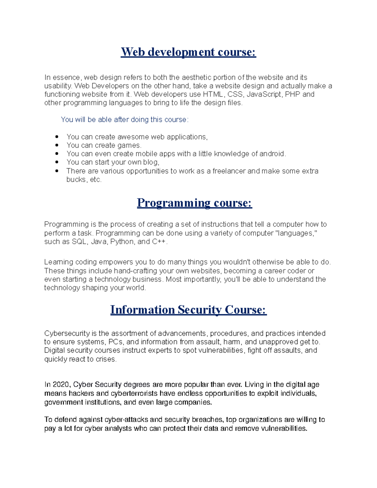 Online Courses description - Web development course: In essence, web ...