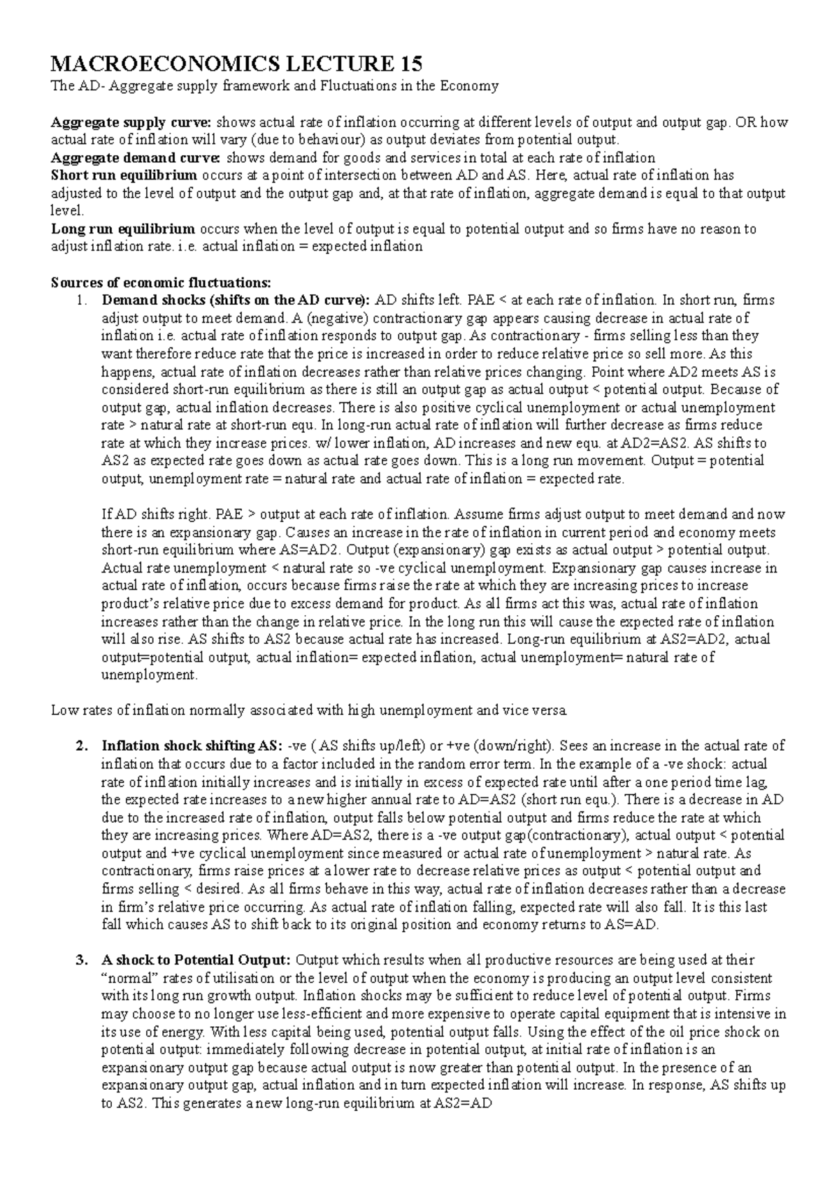 Macroeconomics Lecture 15 - MACROECONOMICS LECTURE 15 The AD- Aggregate ...