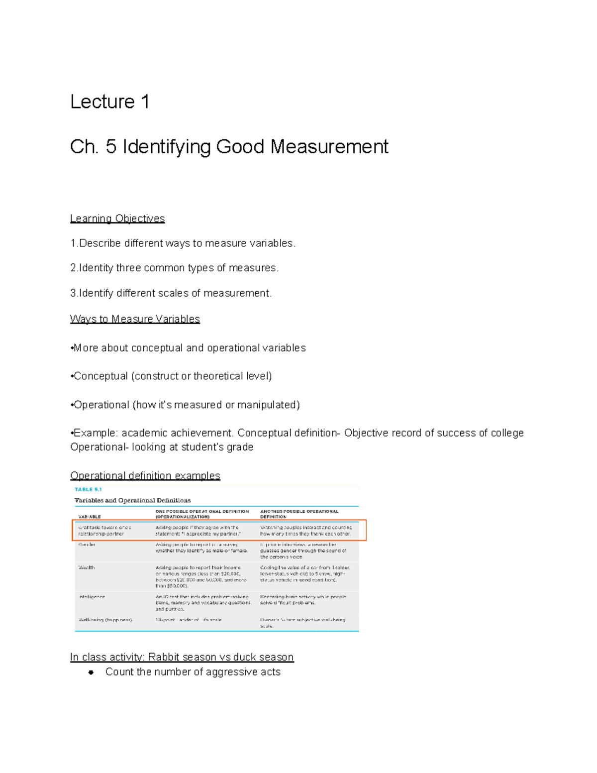 Lecture Notes - Lecture 1 Ch. 5 Identifying Good Measurement Learning ...