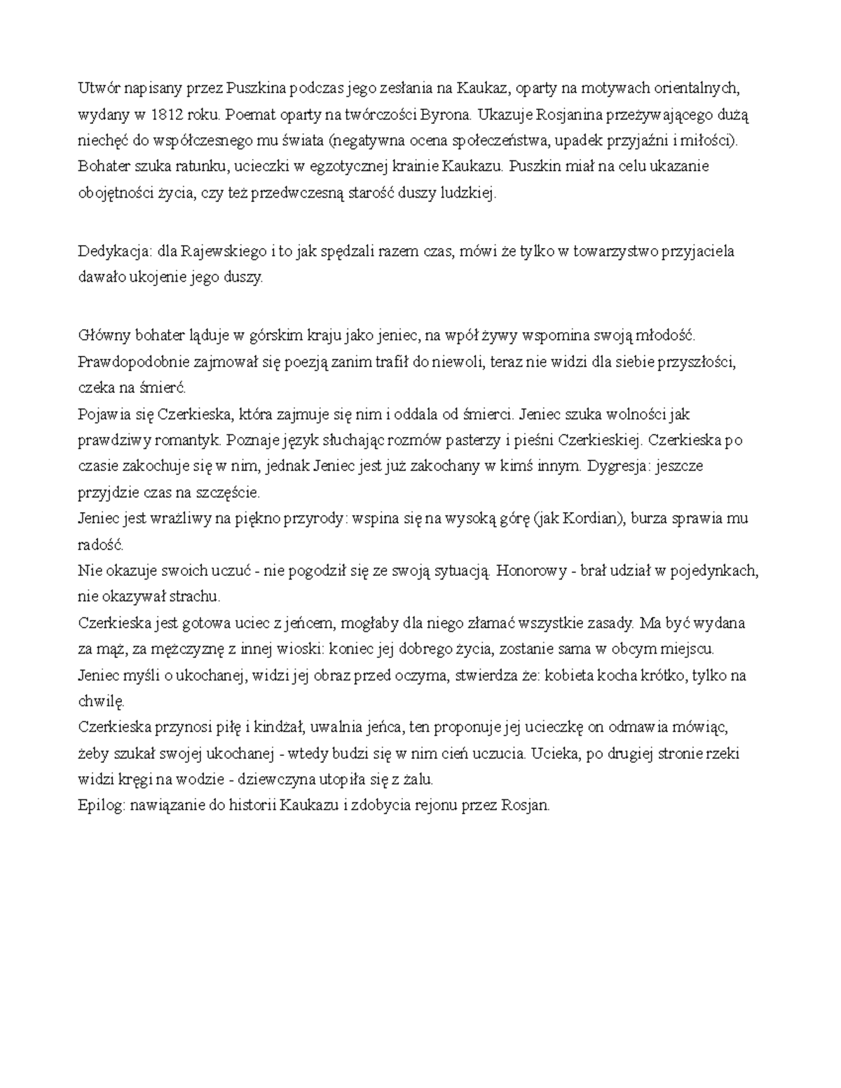Jeniec Kaukazu - Aleksander Puszkin - Utwór napisany przez Puszkina ...