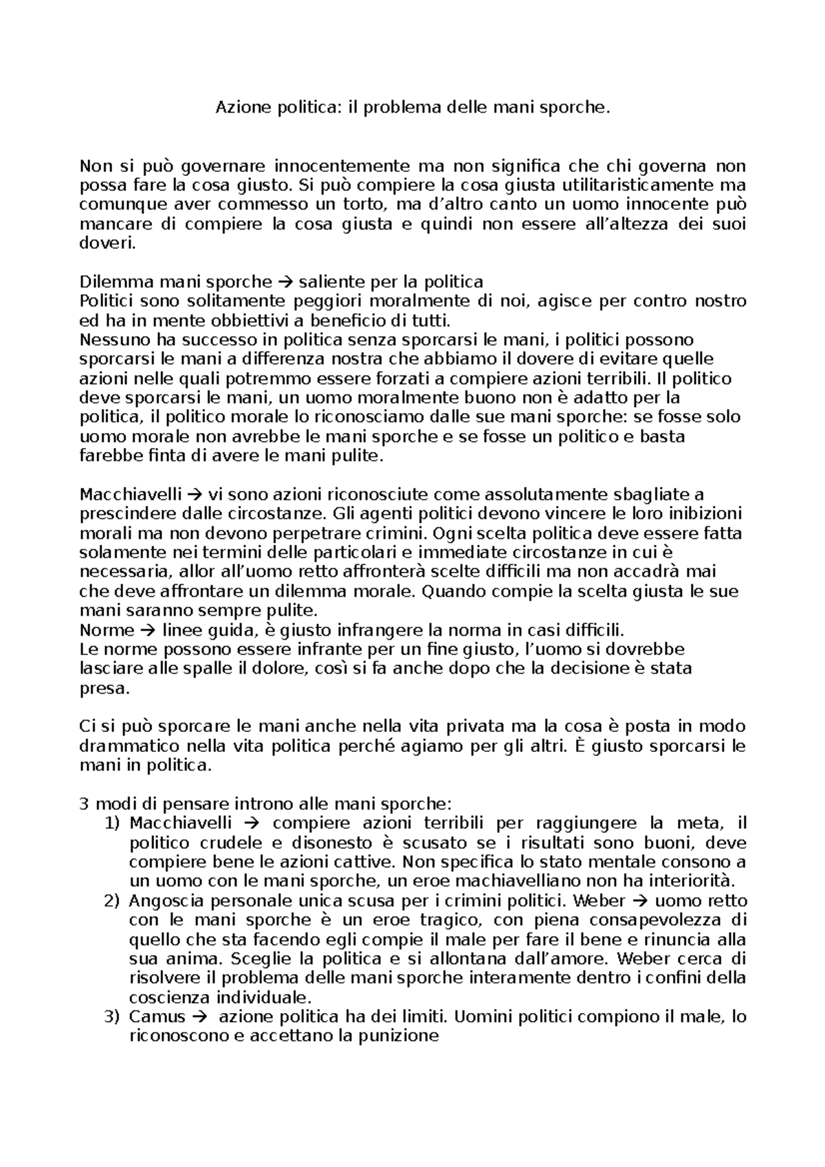 Azione politica- mani sporche, tra Macchiavelli e Camus - Azione ...
