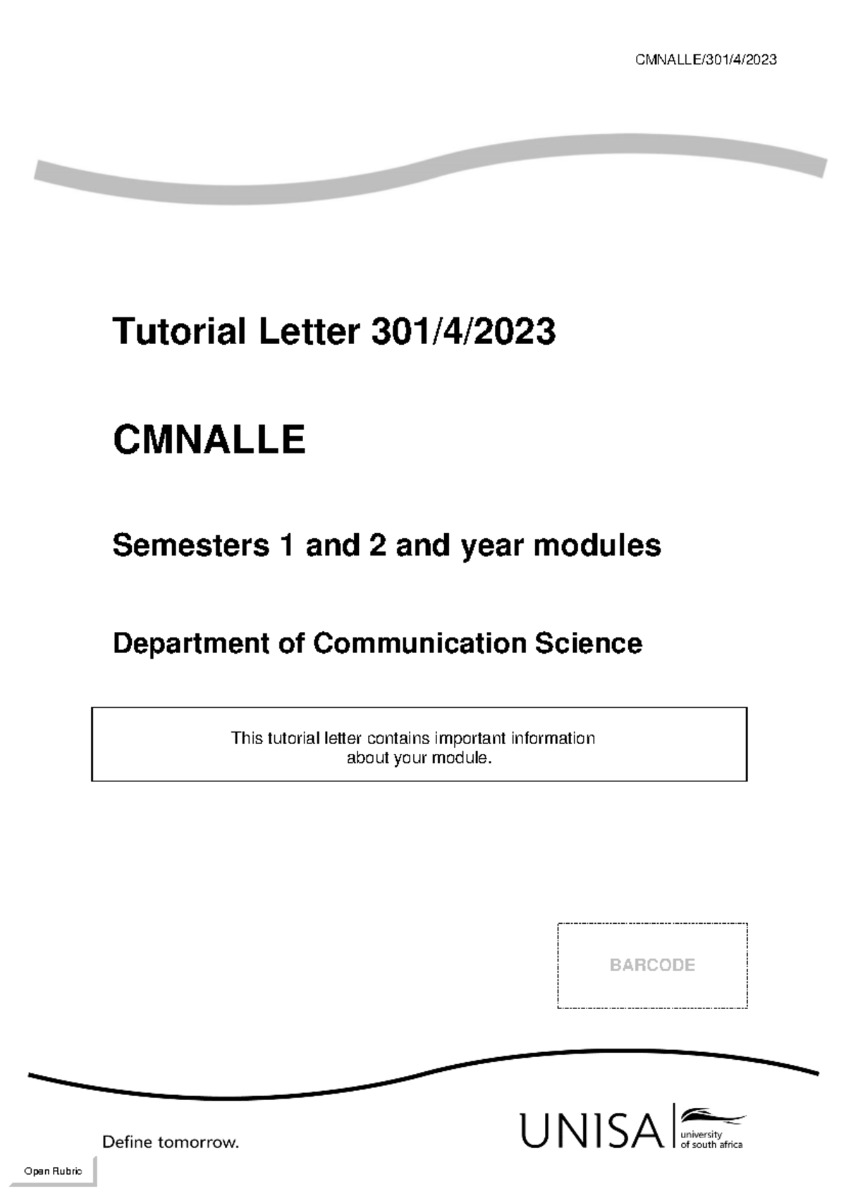 Tutorial letter 301 - Answer to my question - CMNALLE/ 3 01/ 4 / 2023 ...