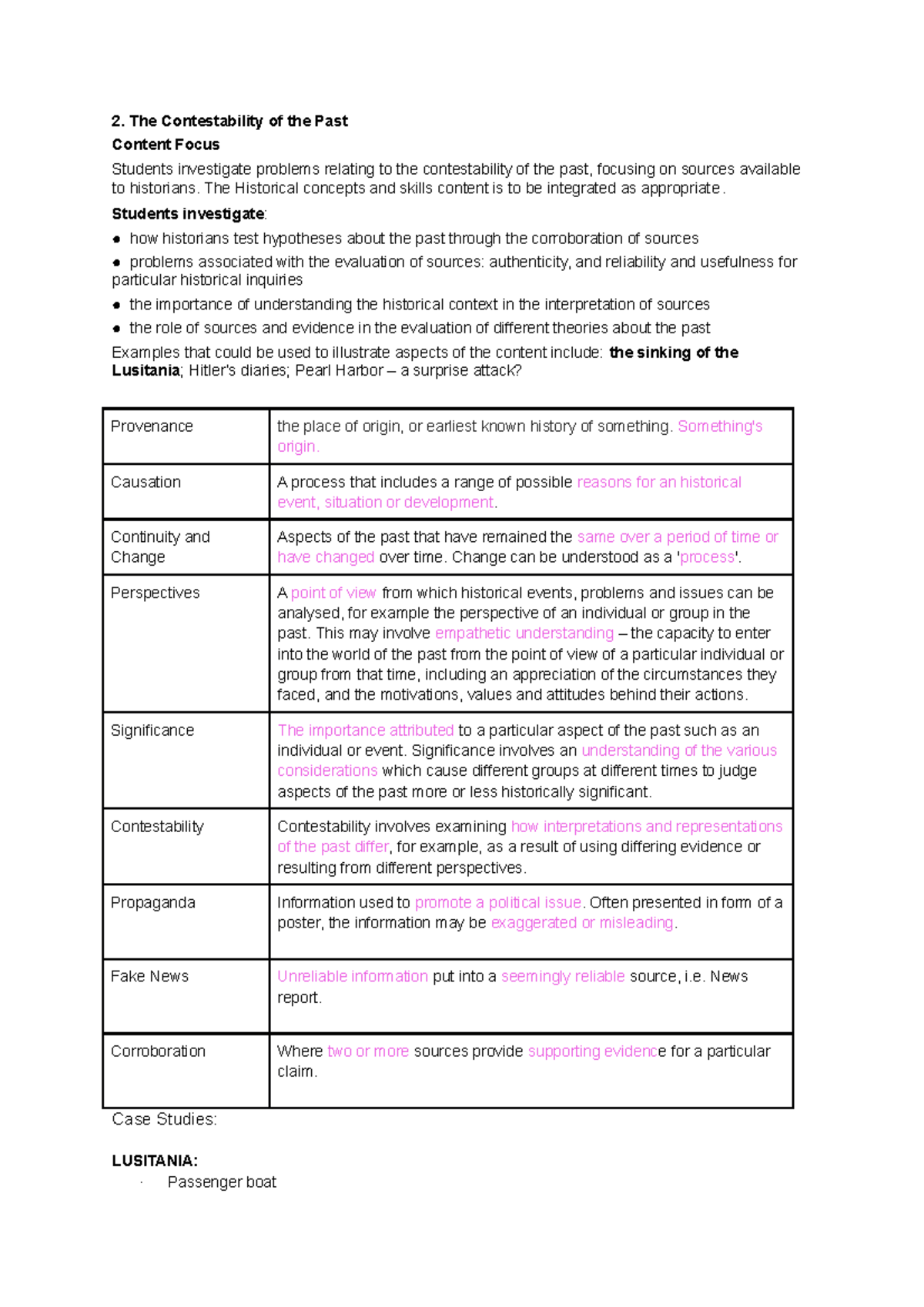 HSC/Prelim modern history - The Contestability of the Past Content ...