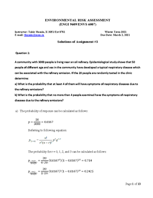 Assignment 1riskassessment - Environmental Risk Assessment ENGI 9609 ...