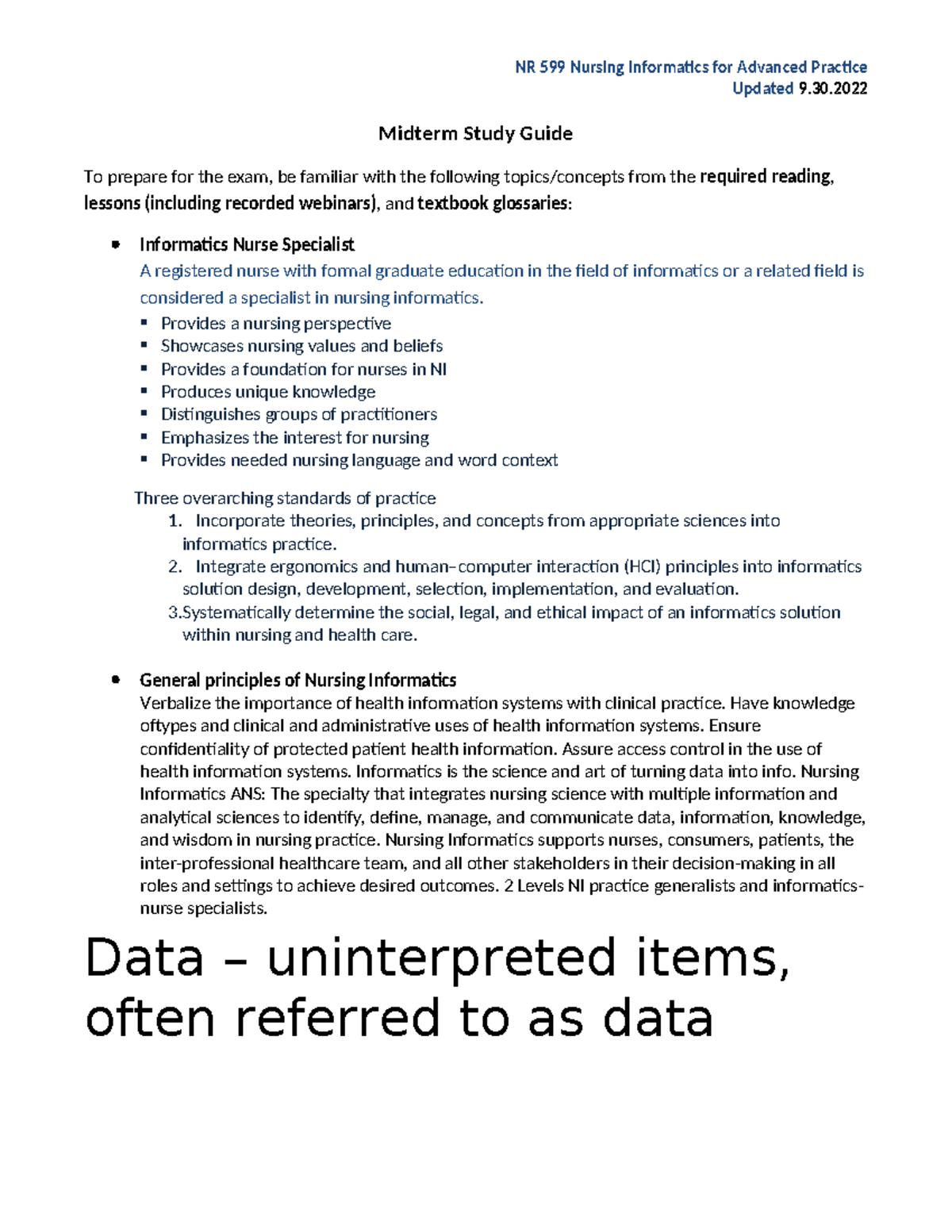 NR 599 Midterm Study Guide - Updated 9. Midterm Study Guide To prepare for the exam, be familiar ...
