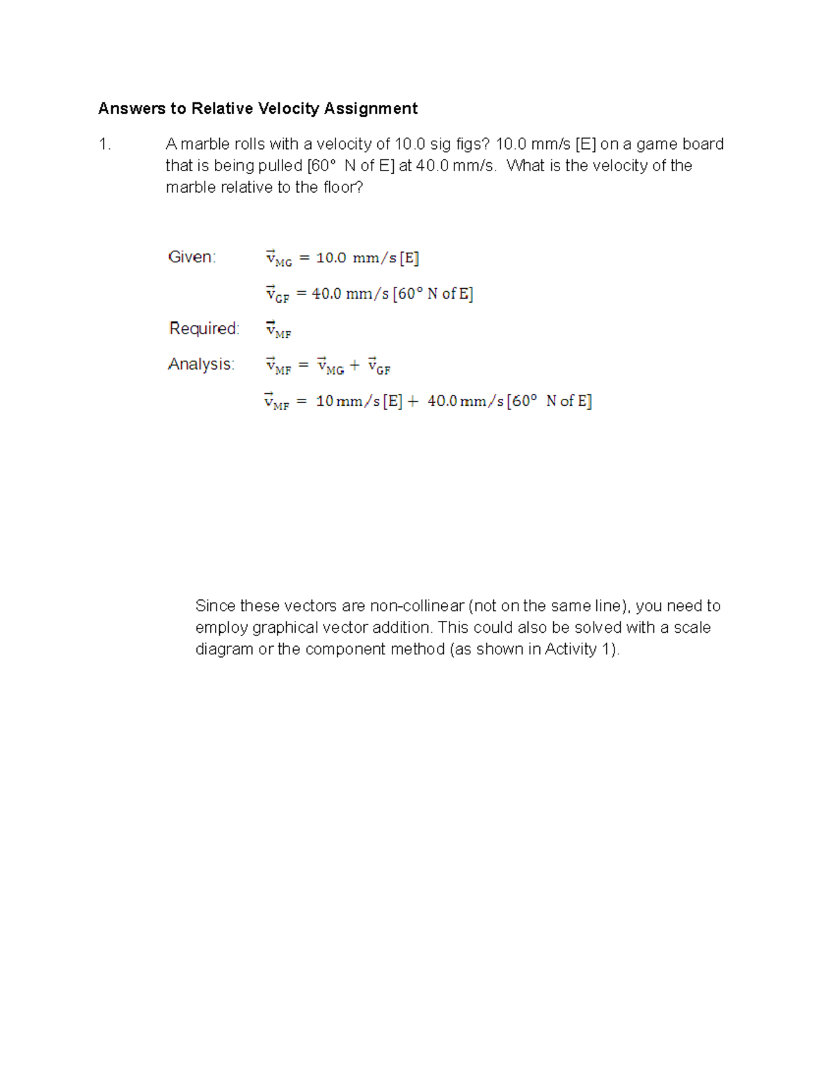 U1A2 relative velocity answer key - Answers to Relative Velocity Assignment A marble rolls with ...