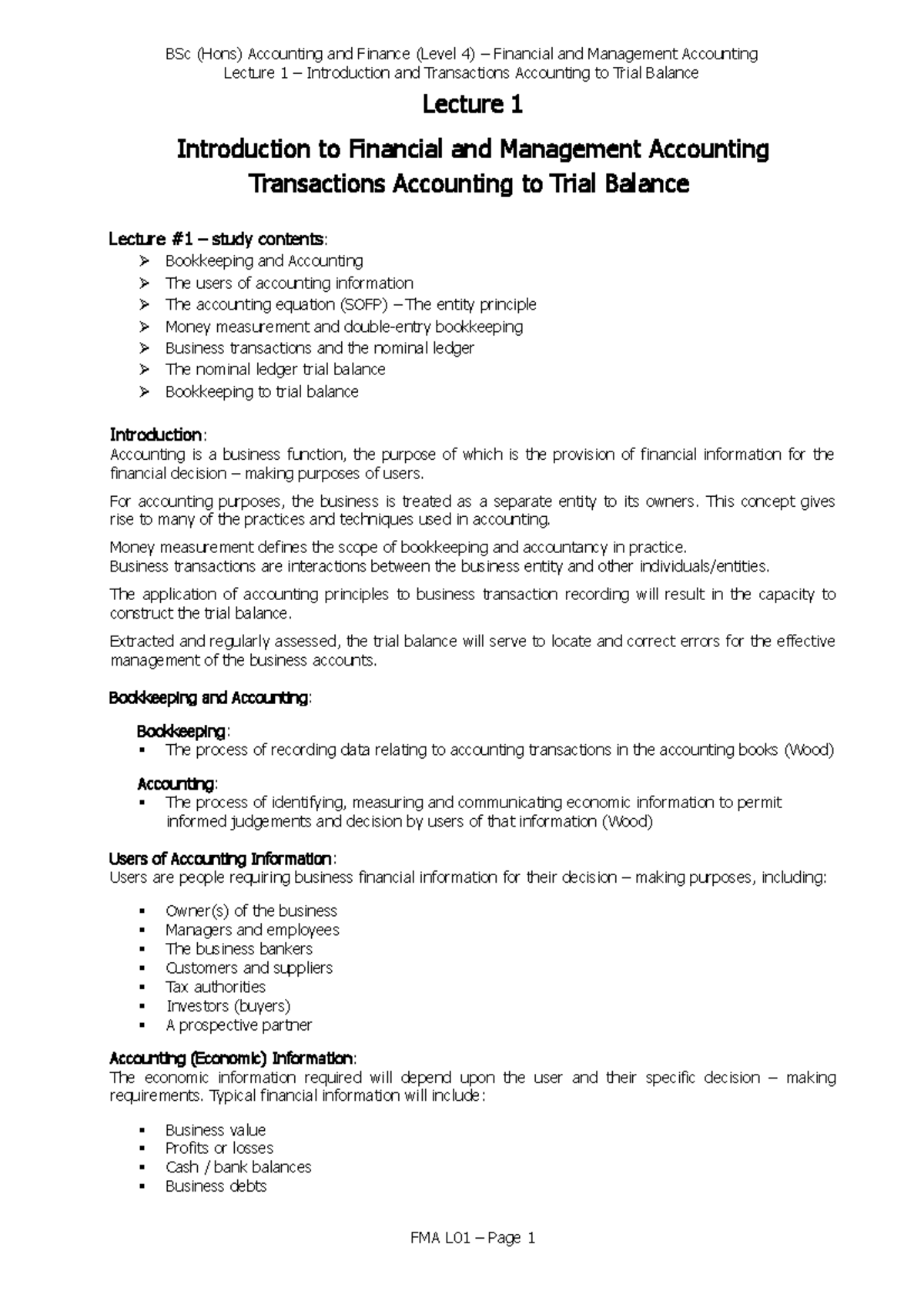 FMA Workbook 2020-21 - Lecture 1 – Introduction and Transactions ...