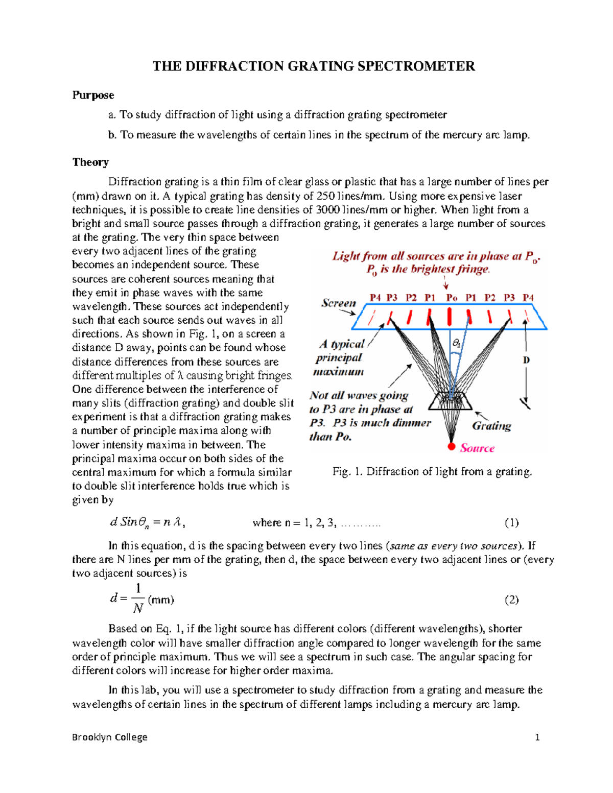 Diffraction grating ver 2 - THE DIFFRACTION GRATING SPECTROMETER ...