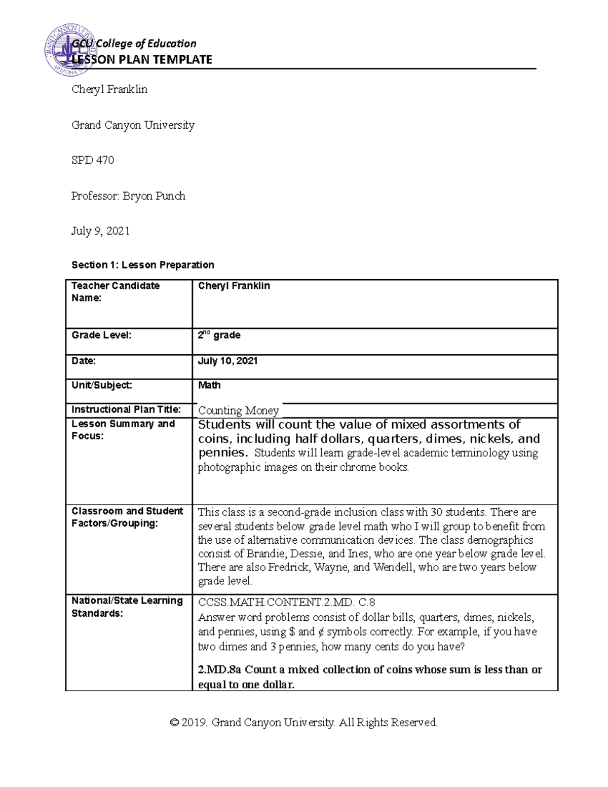 Cheryl coe-lesson-plan-template - LESSON PLAN TEMPLATE Cheryl Franklin ...