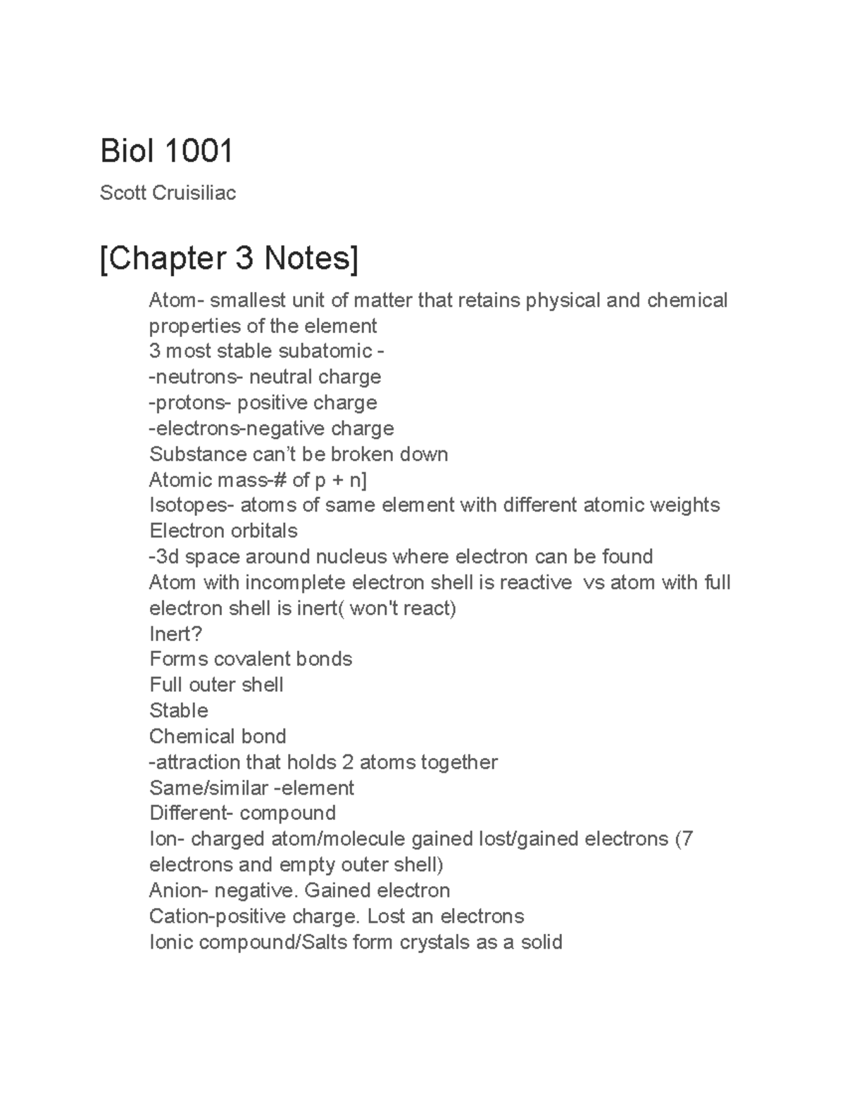 BIOL 1001 (1) - Copy - Scott Crusiliac provided powerpoint slides as ...