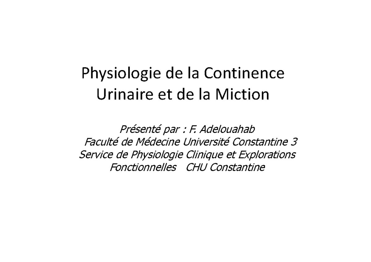 Physio 2an renale-continence urinaire miction 2021abdelouahab ...