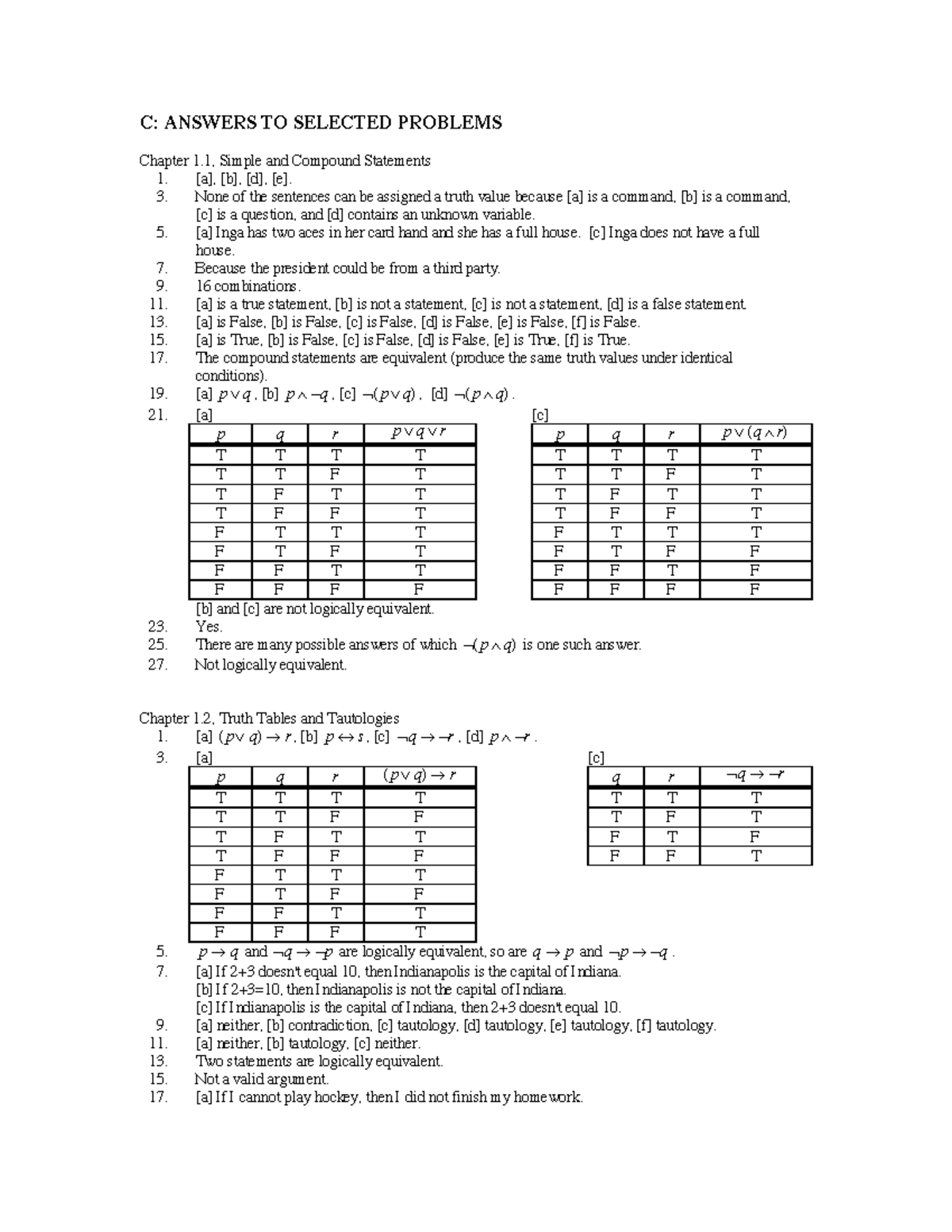 Solutions Ch 1 - C: ANSWERS TO SELECTED PROBLEMS Chapter 1, Simple and ...