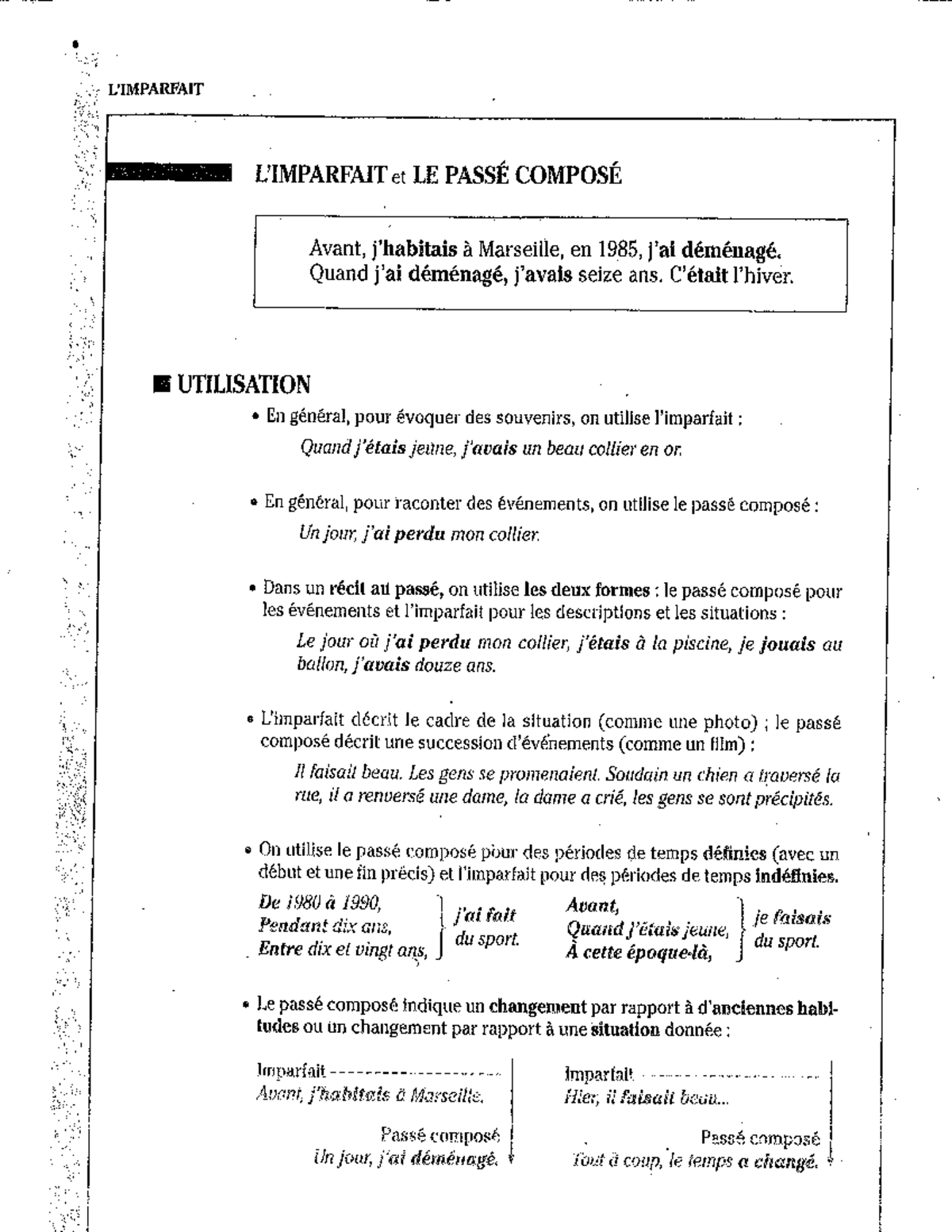 Utilisation imparfait passe compose - FREN 102 - Studocu