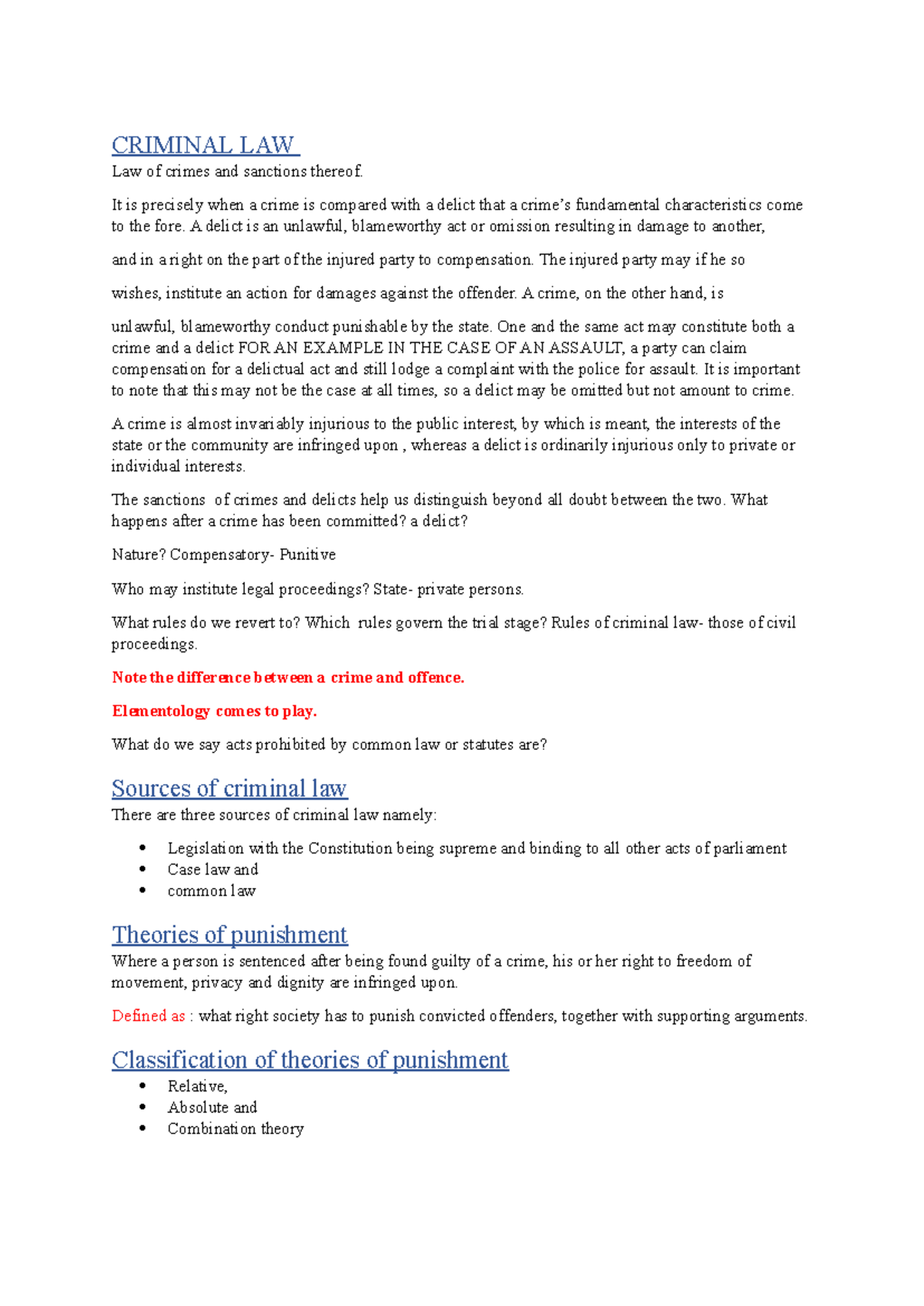 Criminal LAW 201 - CRIMINAL LAW Law of crimes and sanctions thereof. It ...