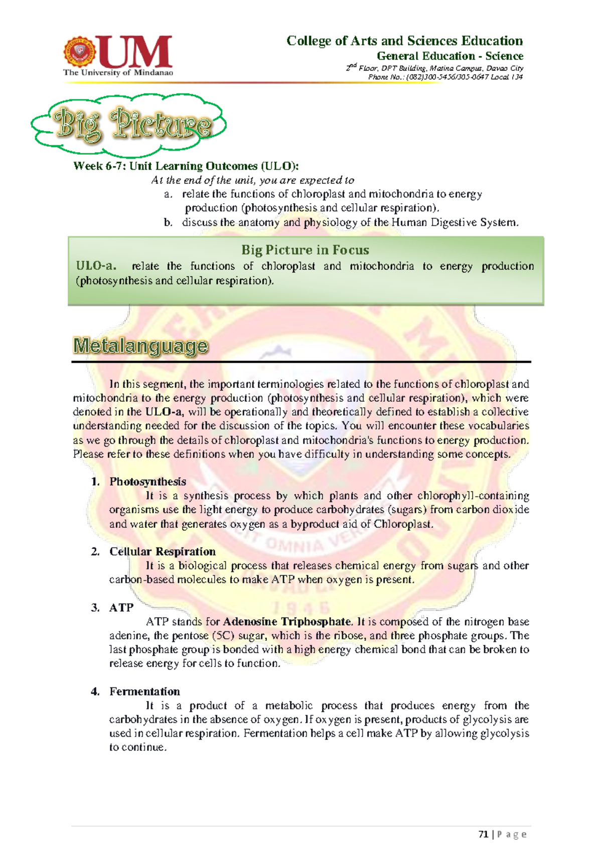 BIO204L WEEK 6-7 Module - General Education - Science 2 nd Floor, DPT ...