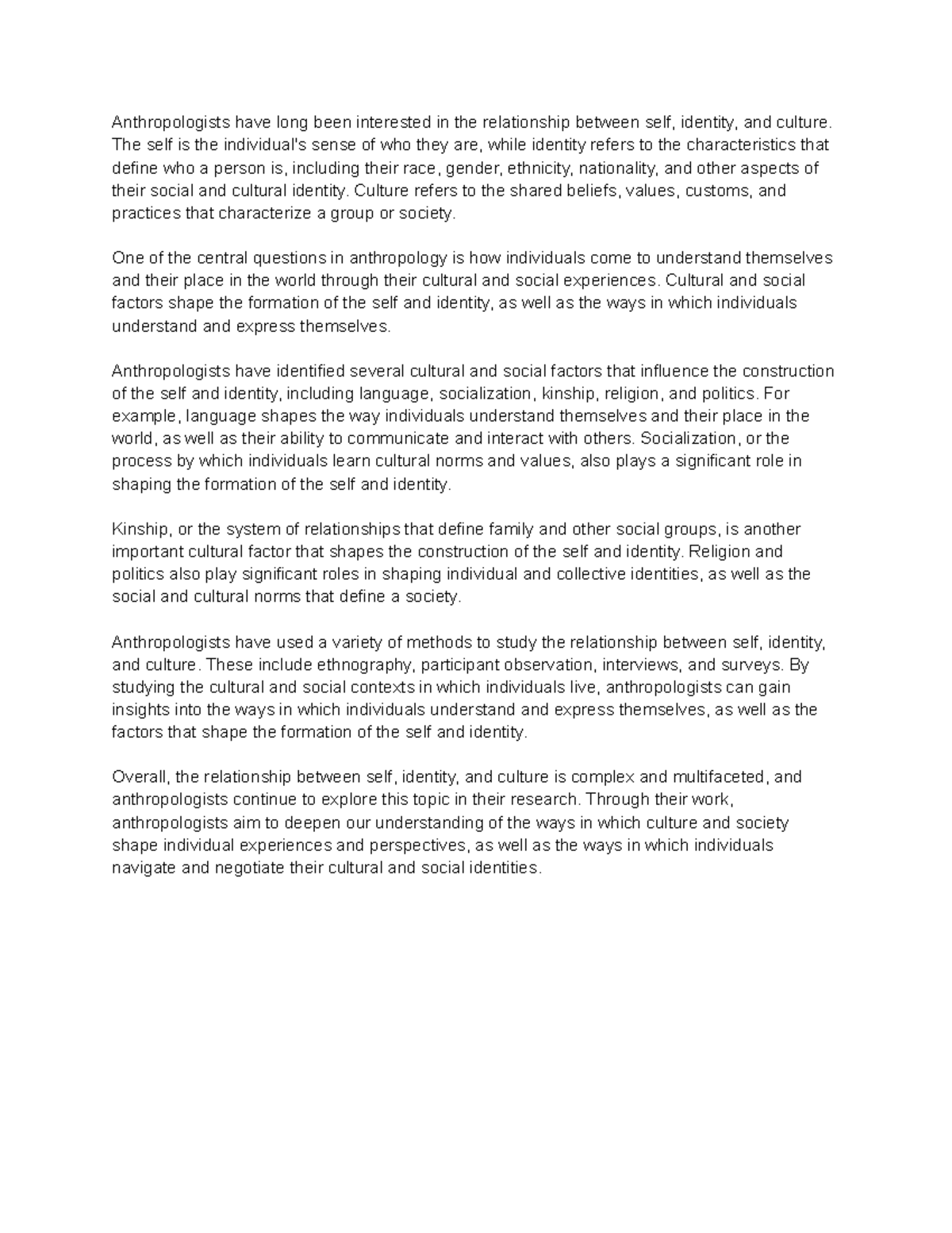 The relationship between self, identity, and culture - The self is the ...