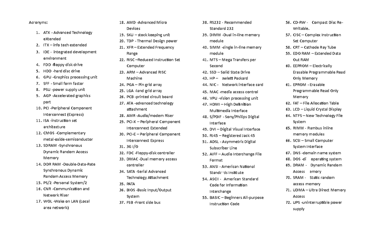 Midterm-Recitation-2022 Computer Fundamentals Some Acronyms to memorize ...