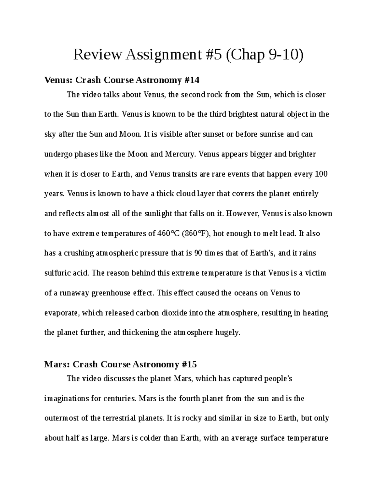 Review Assignment #5 (Chap 9-10) - Review Assignment #5 (Chap 9-10 ...