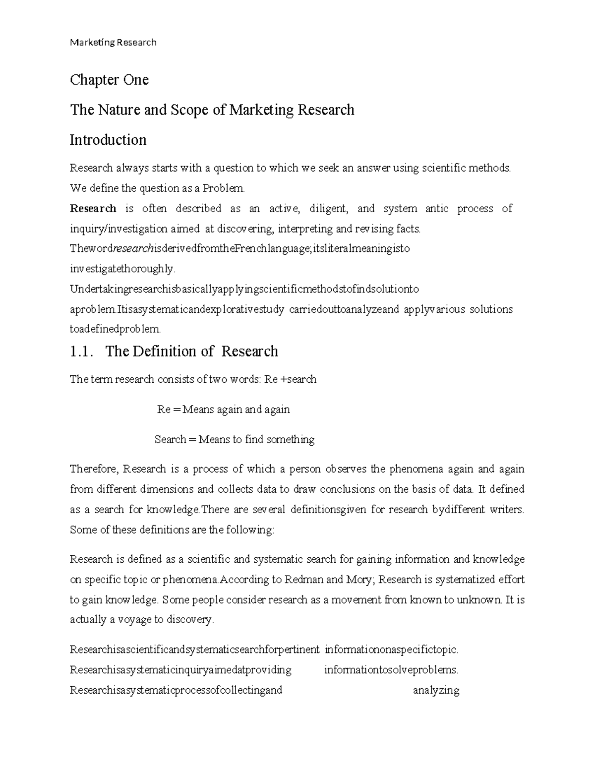 Marketing Research Chapter One - Chapter One The Nature and Scope of ...