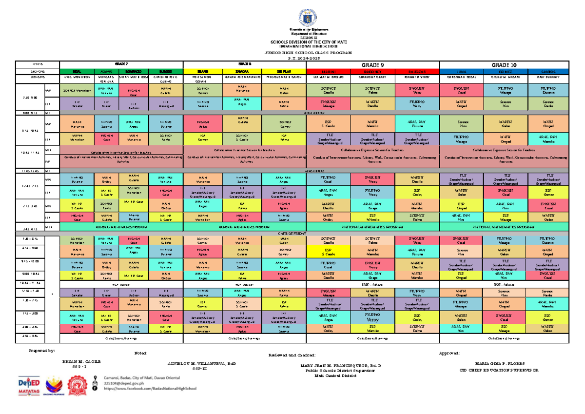 JHS Class Program 9 - JUNIOR HIGH SCHOOL CLASS PROGRAM S. 2024- 2025 ...