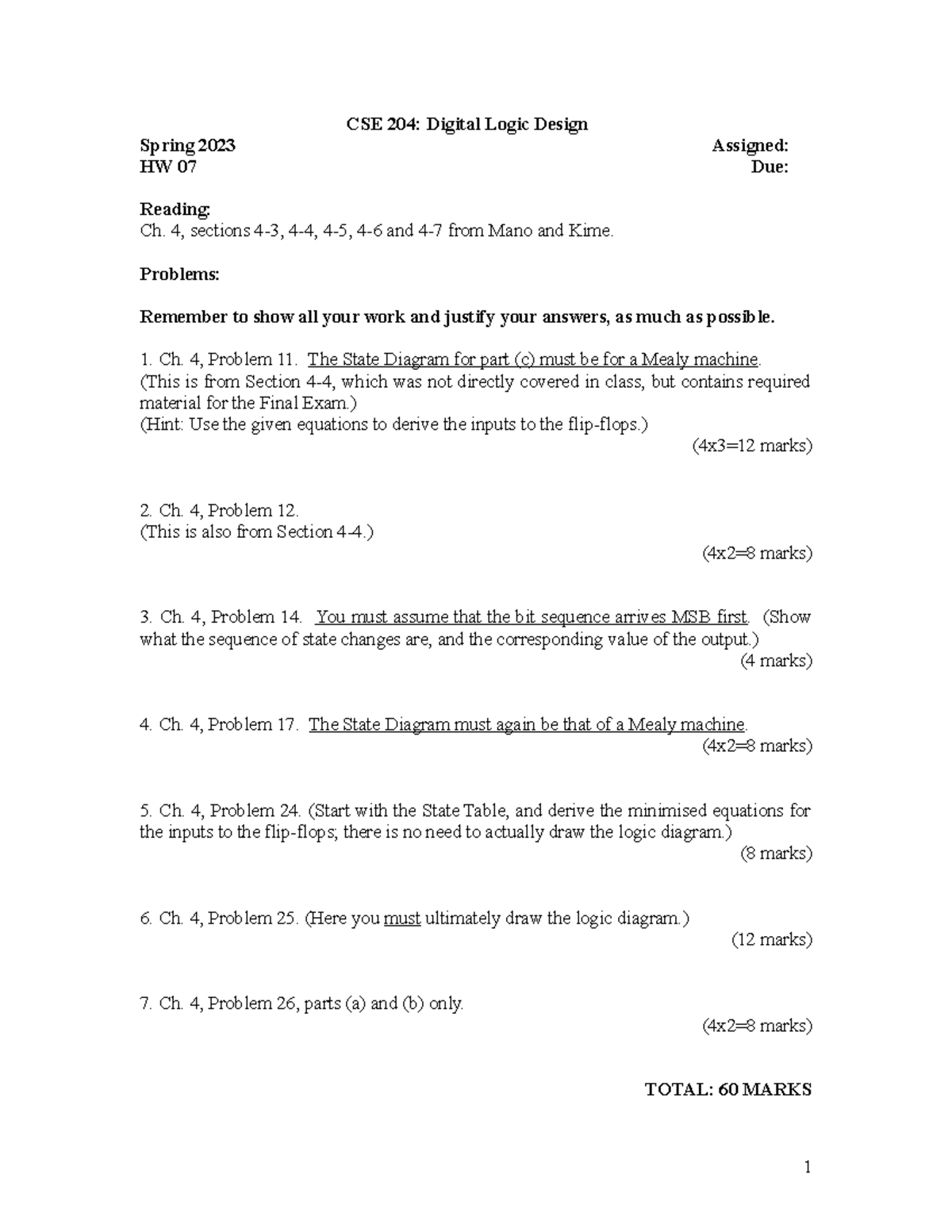 HW07 - Design of Operating System homework - CSE 204: Digital Logic Design Spring 2023 Assigned ...