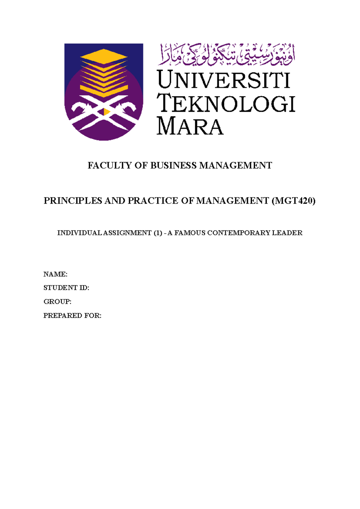 MGT420 Individual Assignment 1 - FACULTY OF BUSINESS MANAGEMENT ...
