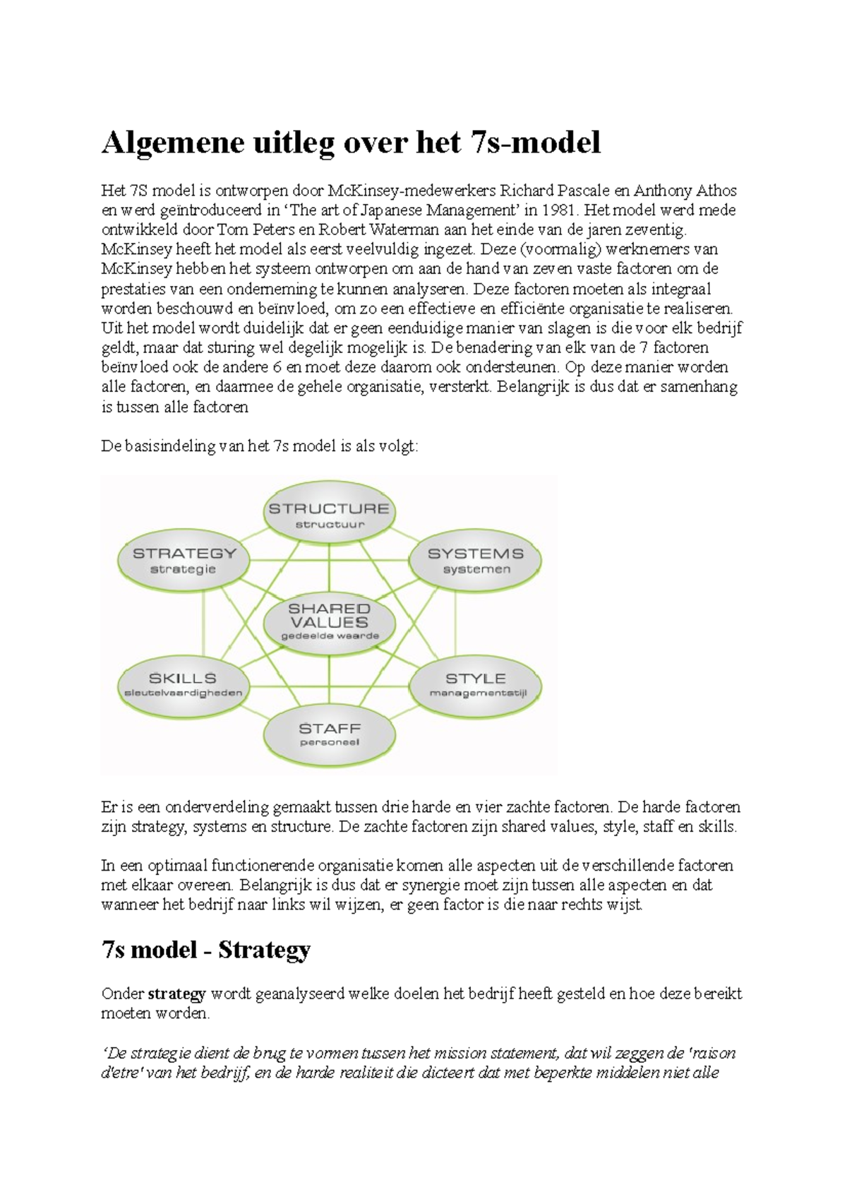 7s model - Algemene uitleg over het Het 7S model is ontworpen door ...