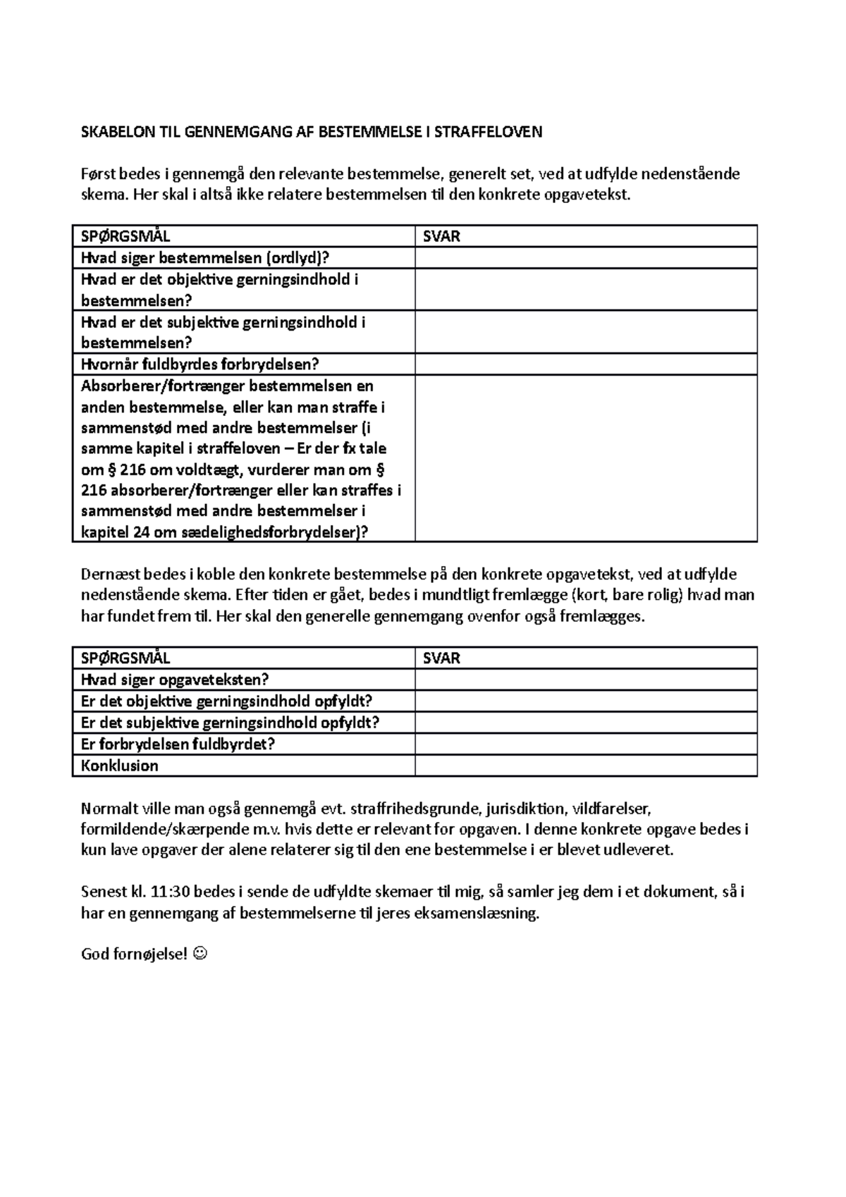 Skabelon TIL Gennemgang AF Bestemmelse I Straffeloven - SKABELON TIL ...