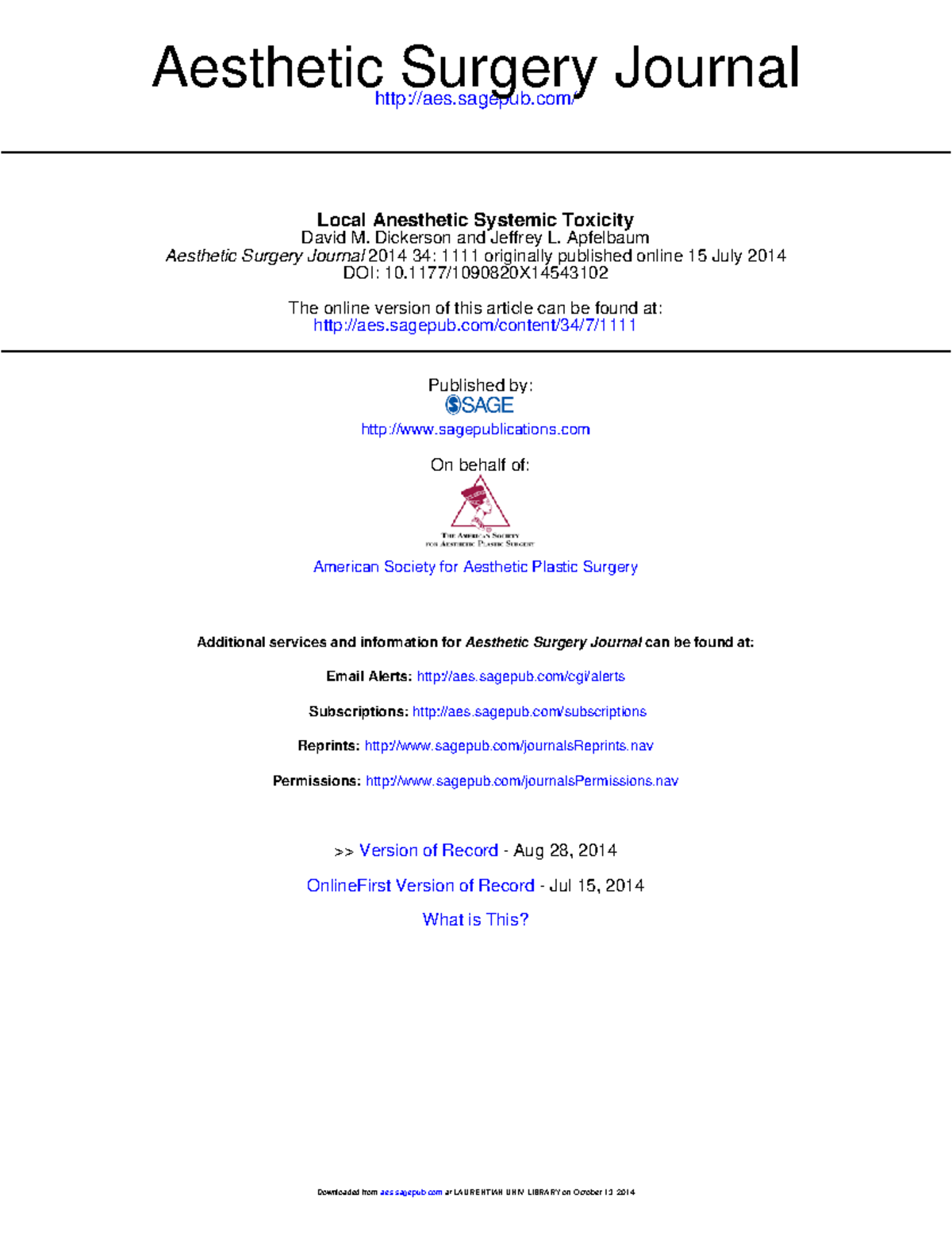 Anestesia local toxicidad - aes/ Aesthetic Surgery Journal aes/content ...