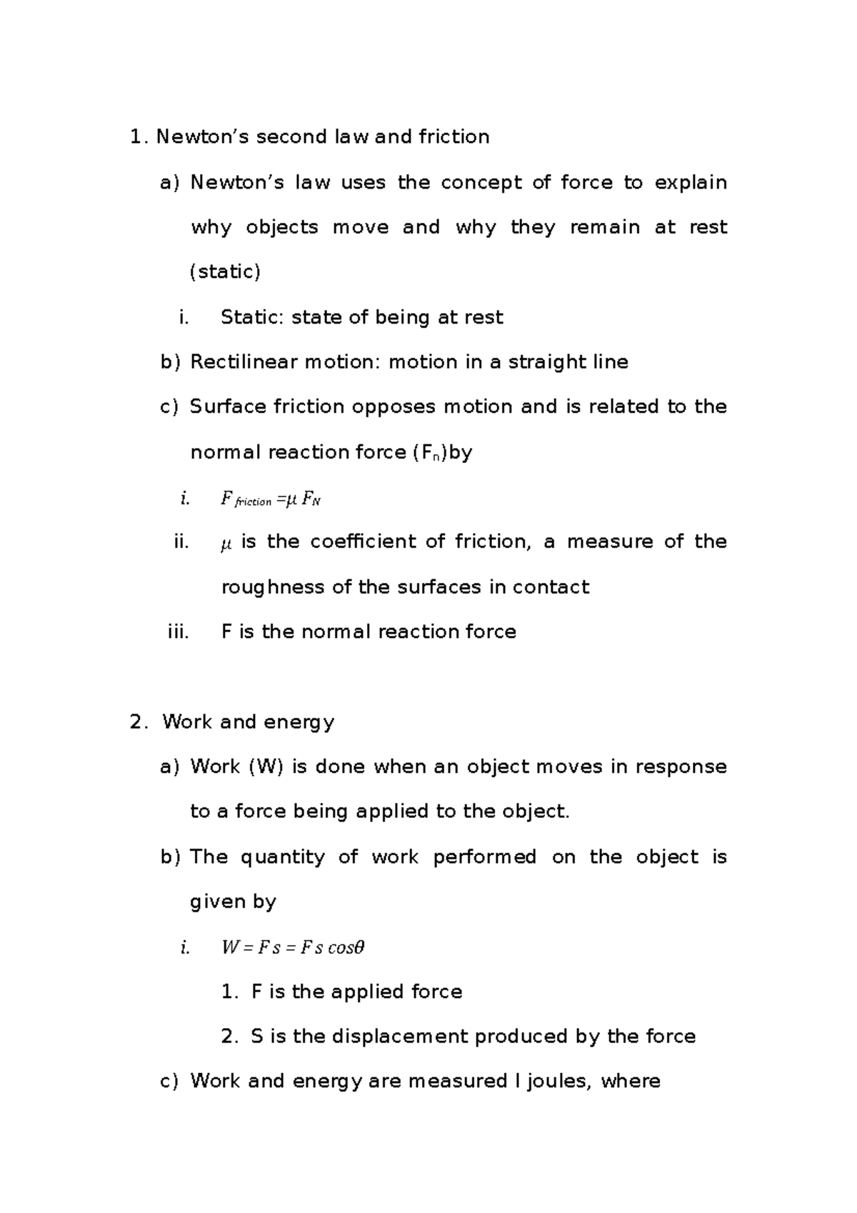 Chapter 5 force, acceleration and energy - Newton’s second law and ...
