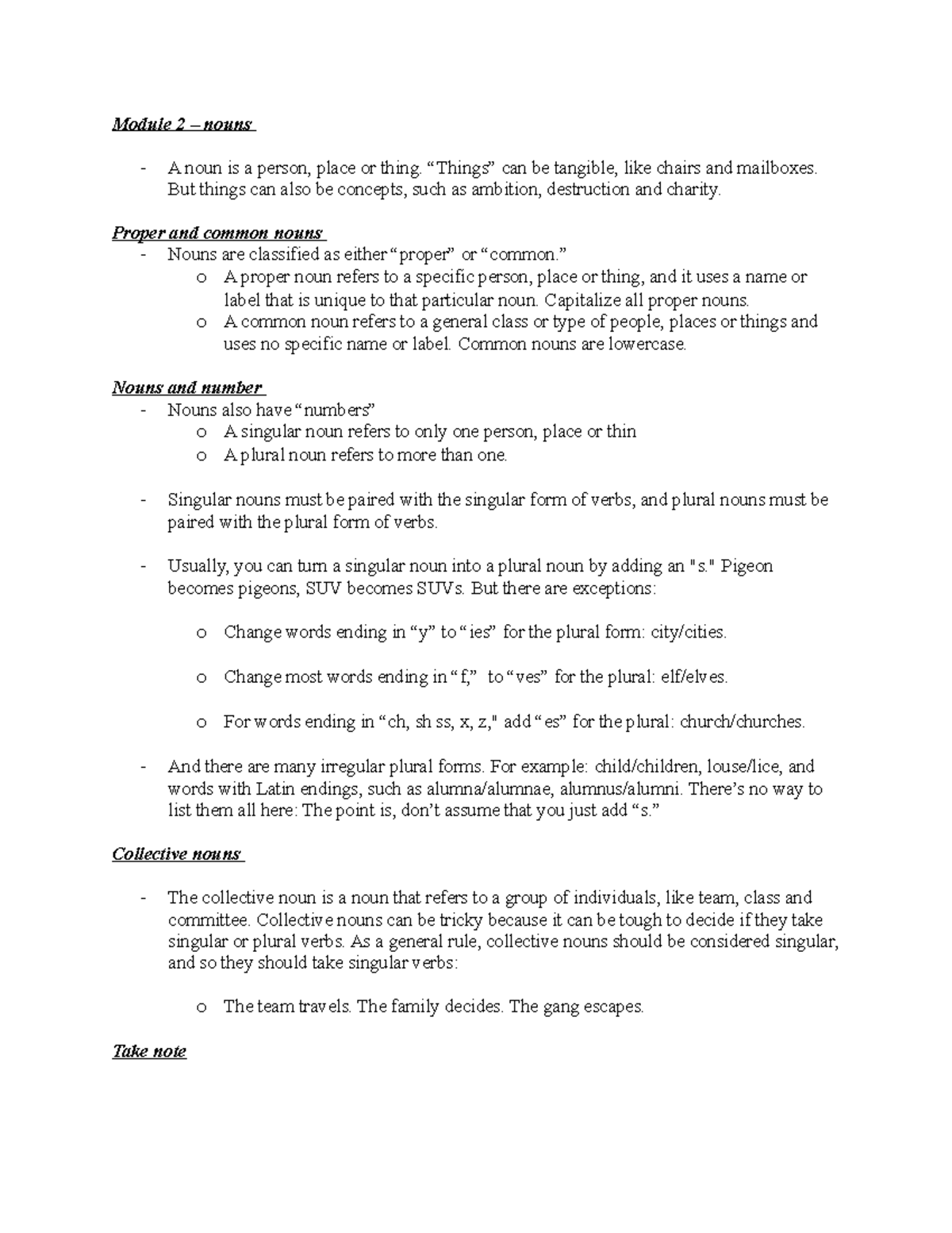 Module Two Nouns JCM 103 - Module 2 – nouns A noun is a person, place ...