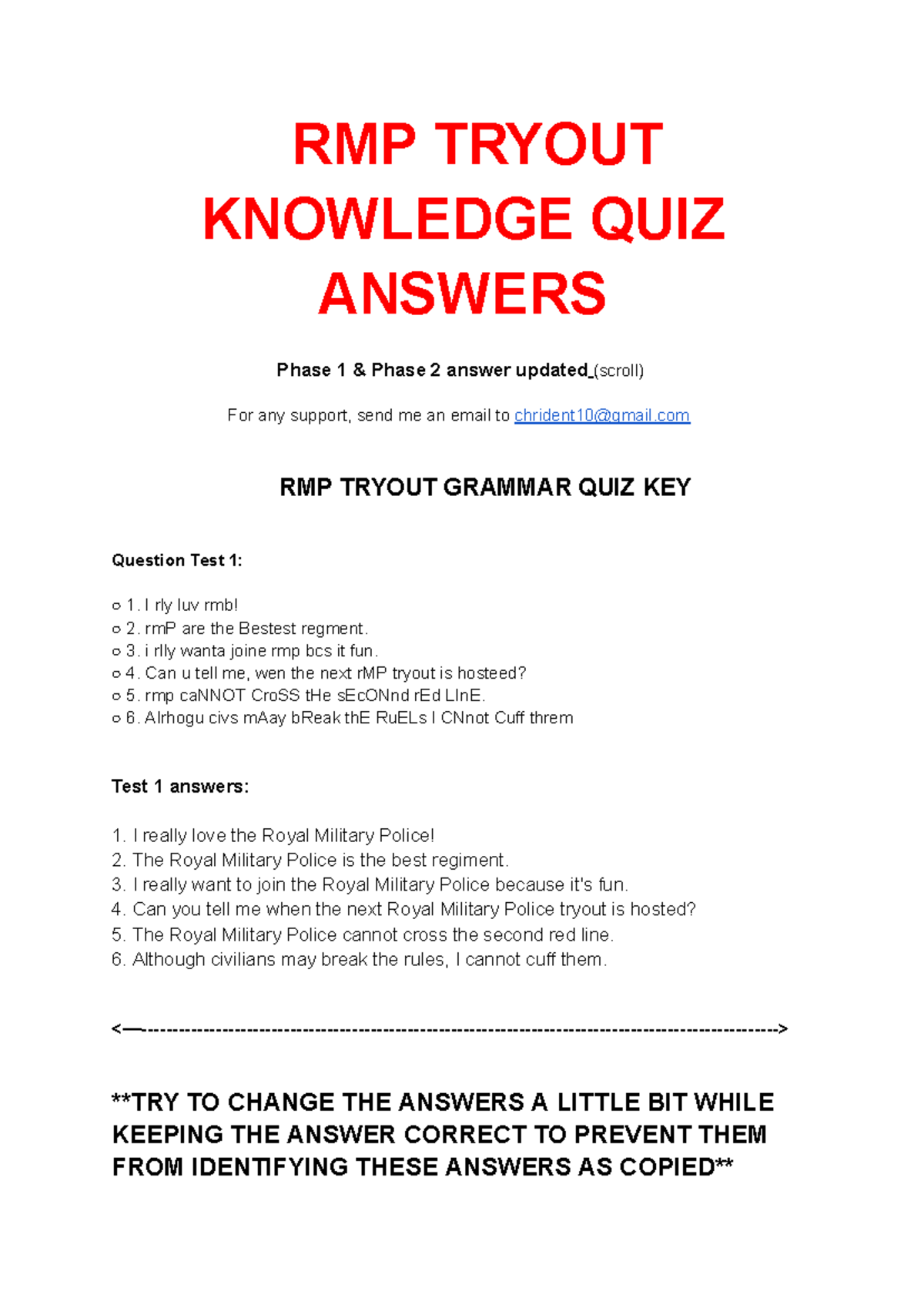 RMP Tryout Knowledge QUIZ Answers - RMP TRYOUT KNOWLEDGE QUIZ ANSWERS ...