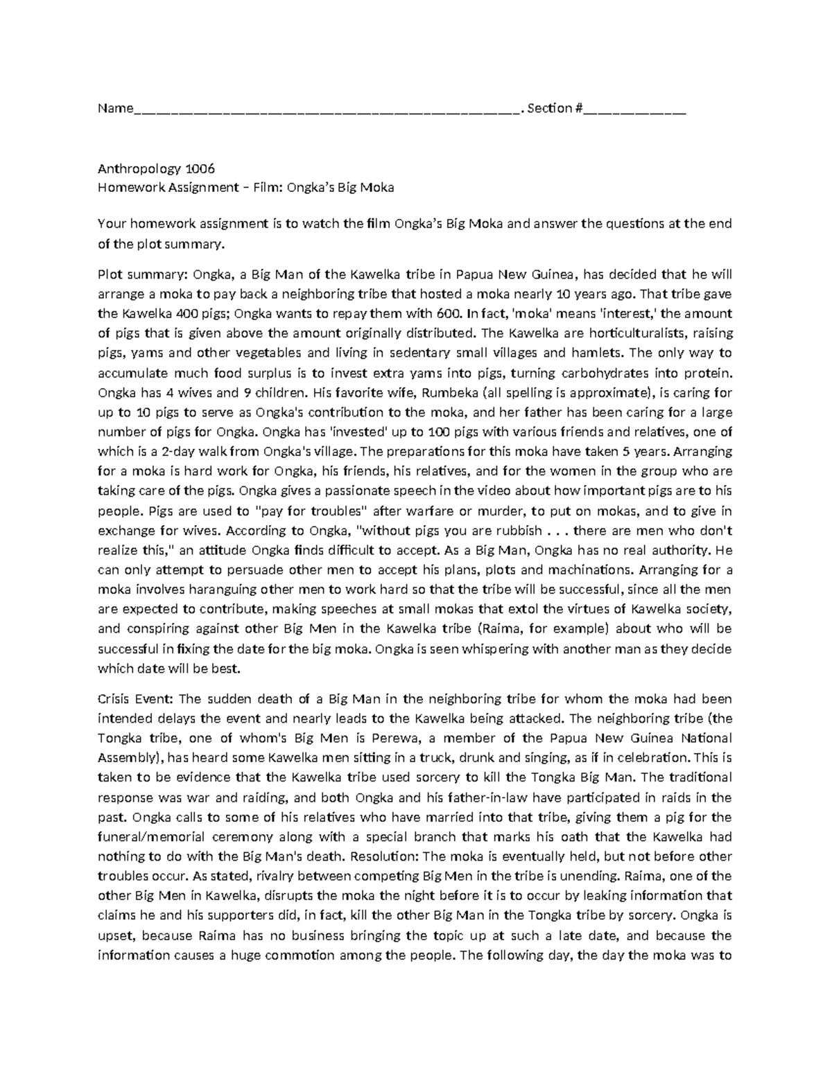 Ongka Big Moka questions - Tagged - Name