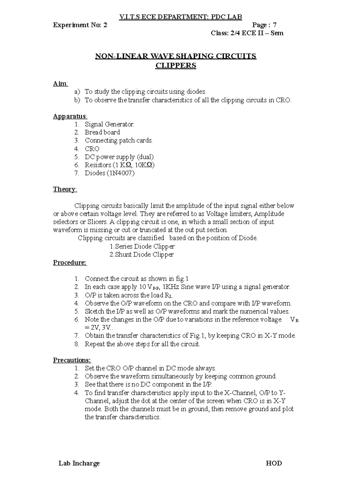 Clippers-1 - Experiment No: 2 Page : 7 Class: 2/4 ECE II – Sem NON ...