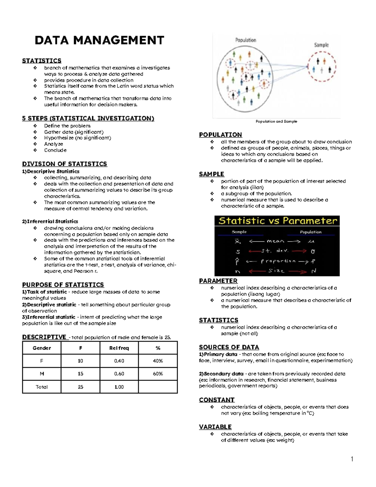 MATM (MID) - 1st year 1st sem - DATA MANAGEMENT STATISTICS branch of ...