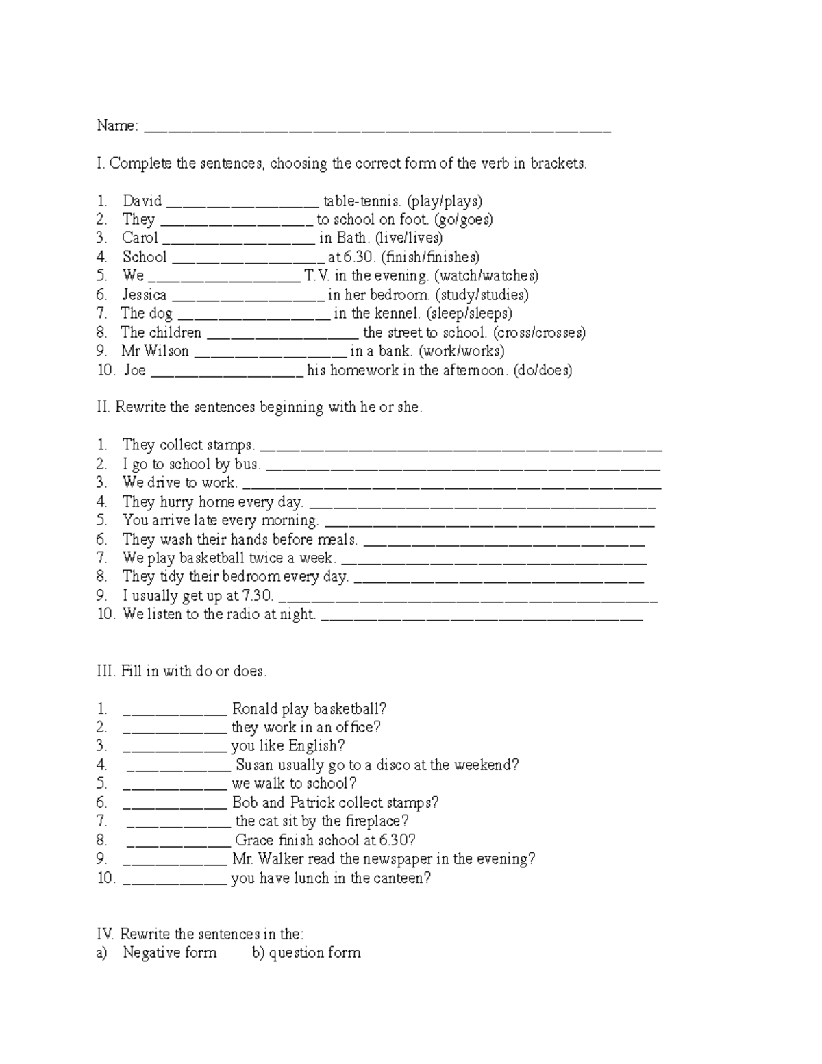 Simple present - Name ...