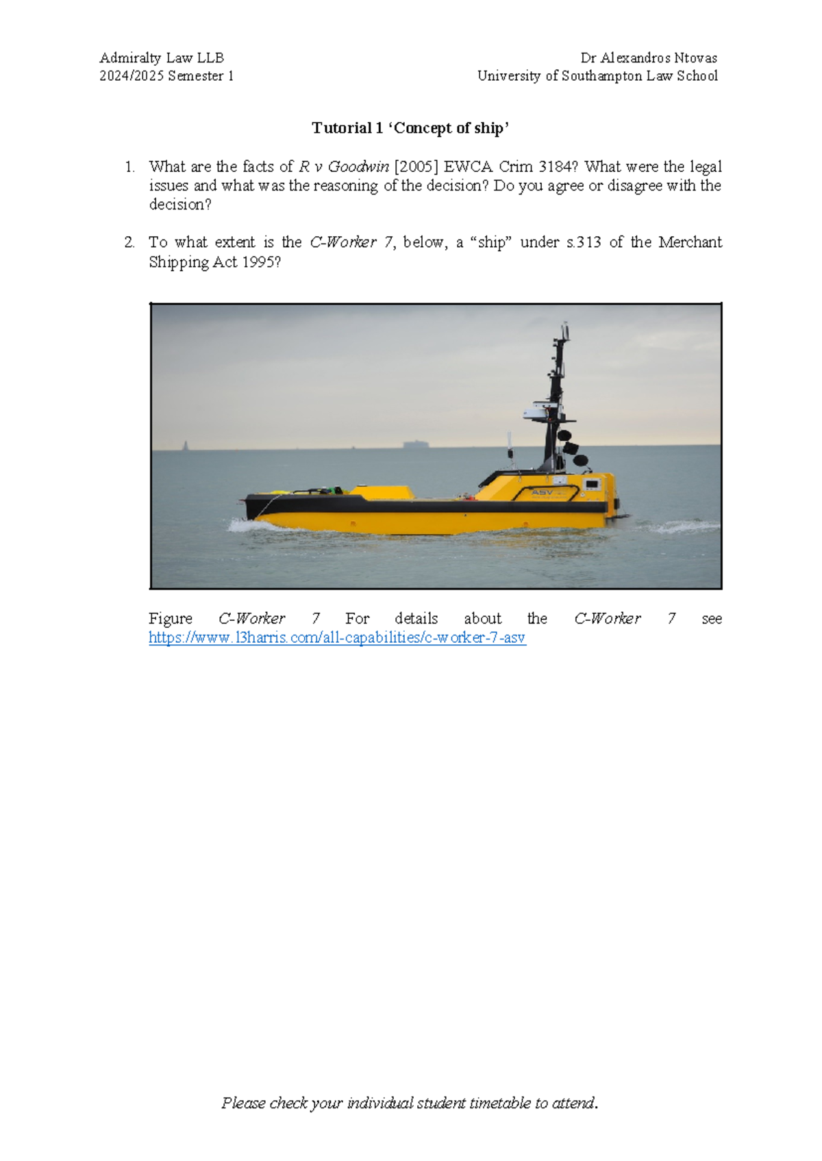 Tutorial 1 ‘Concept of ship’ - Admiralty Law LLB Dr Alexandros Ntovas ...