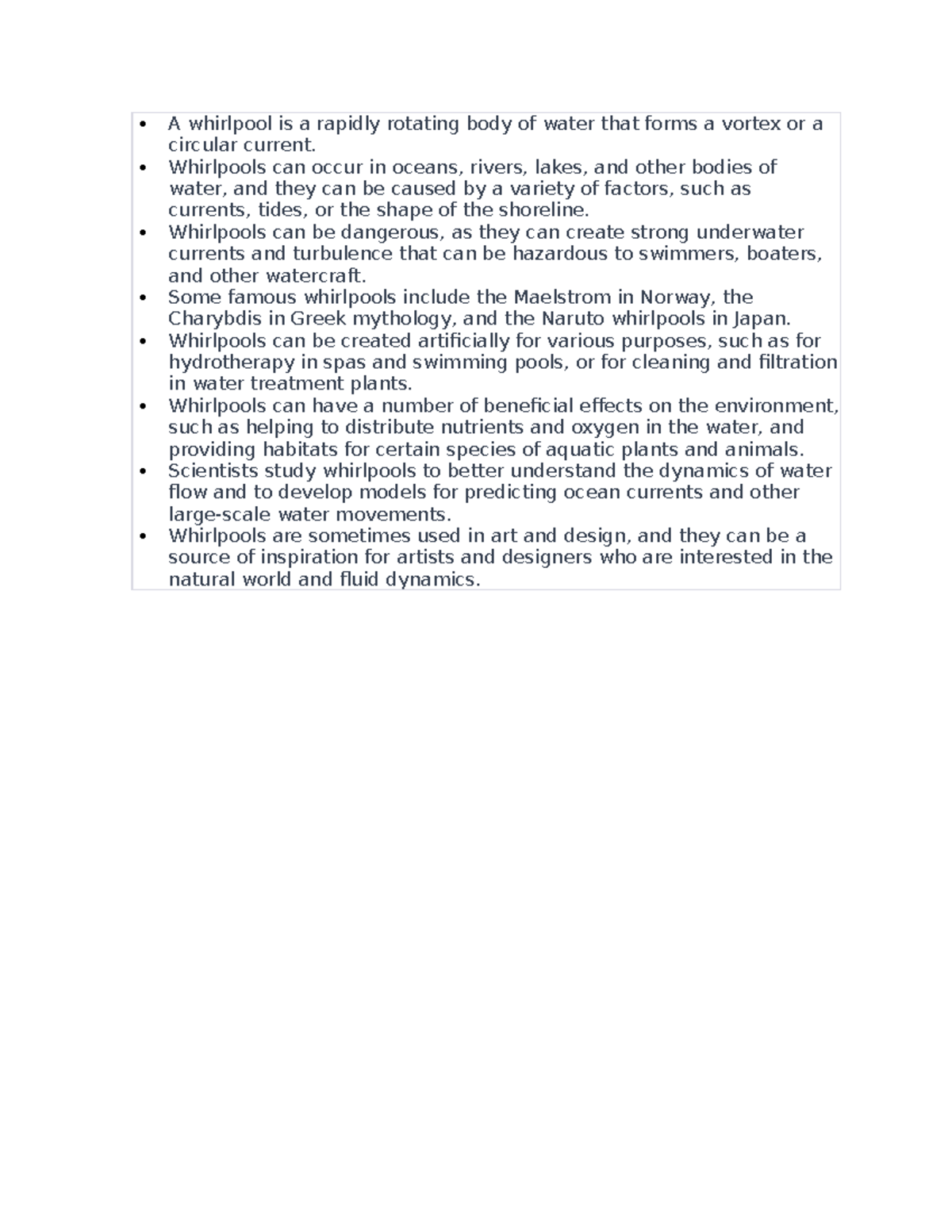 Whirlpool - Notes that are helpful - A whirlpool is a rapidly rotating ...